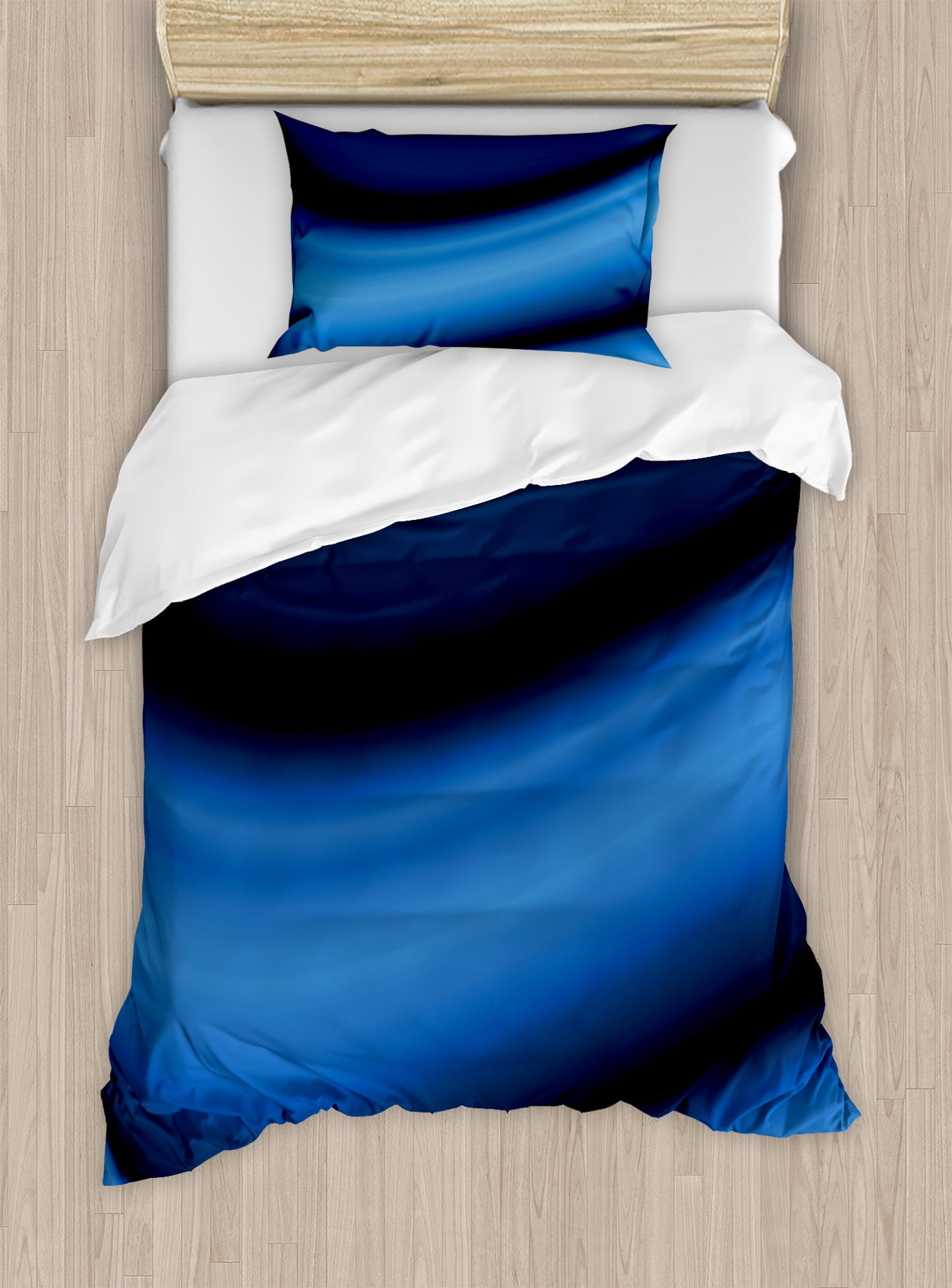 Dark Blue Duvet Cover Set, Abstract Wavy Curvy Bold Color Bands Soft ...