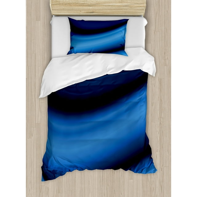 Dark Blue Duvet Cover Set, Abstract Wavy Curvy Bold Color Bands Soft ...