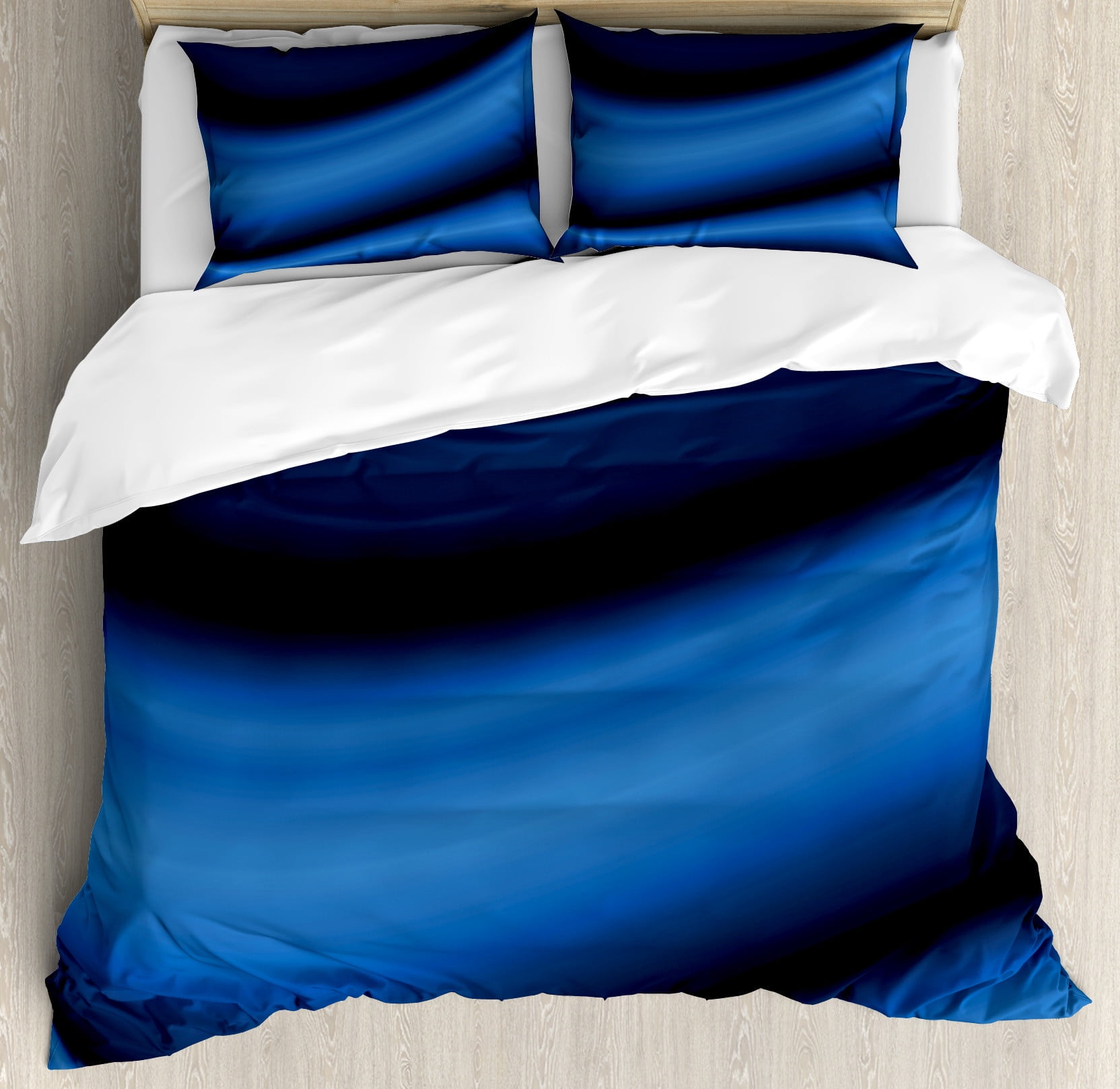 Dark Blue Duvet Cover Set, Abstract Wavy Curvy Bold Color Bands Soft ...