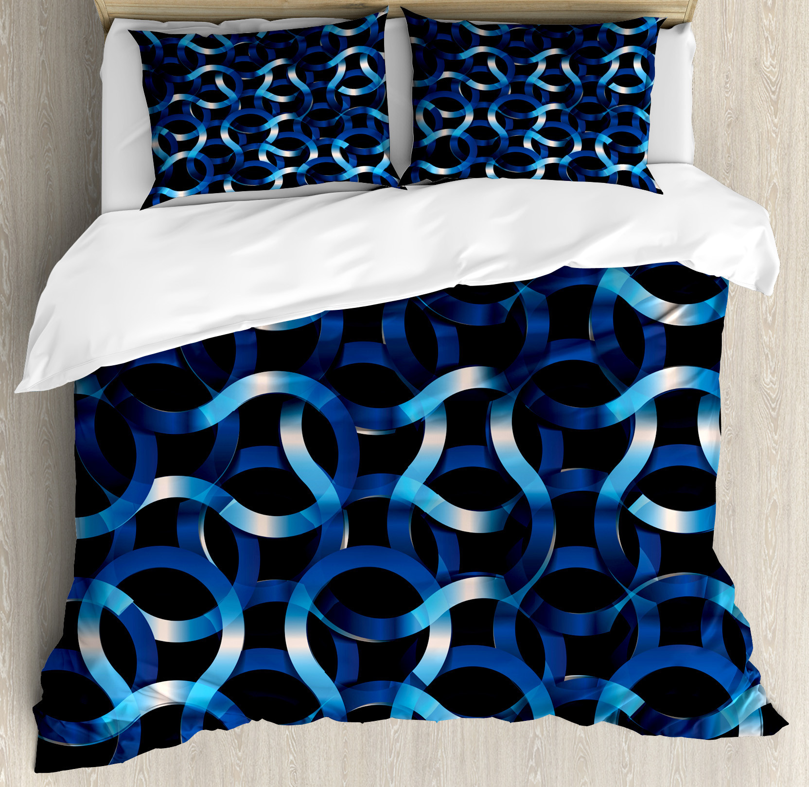 Dark Blue Duvet Cover Set, Curvy Shaped Entangled Complex Industrial ...