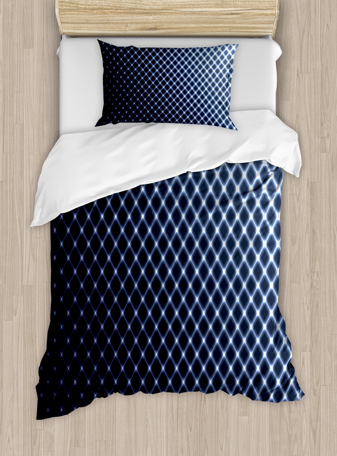 Dark Blue Duvet Cover Set, Diagonal Checkered Pattern Halftone ...