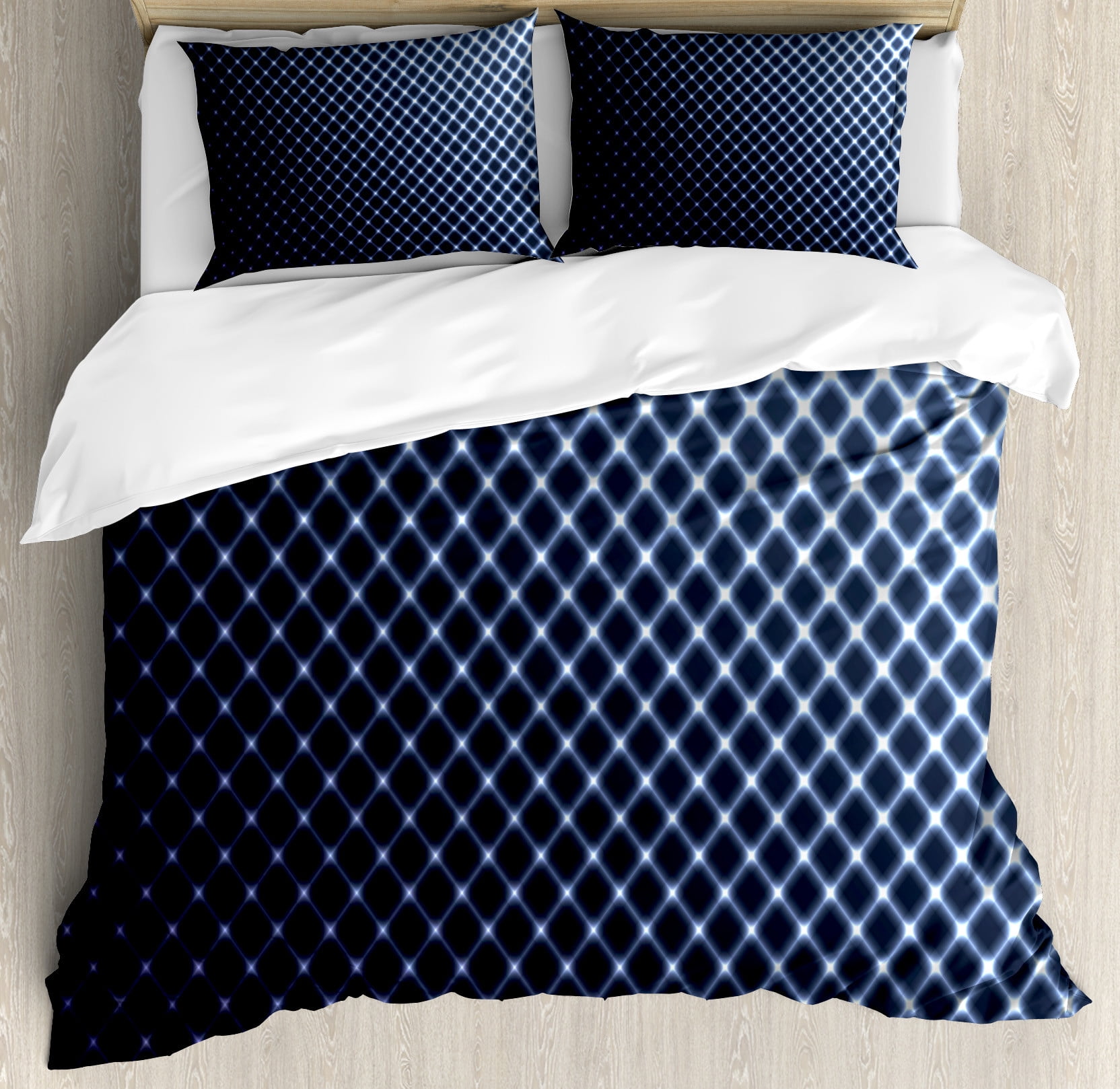 Dark Blue Duvet Cover Set, Diagonal Checkered Pattern Halftone ...
