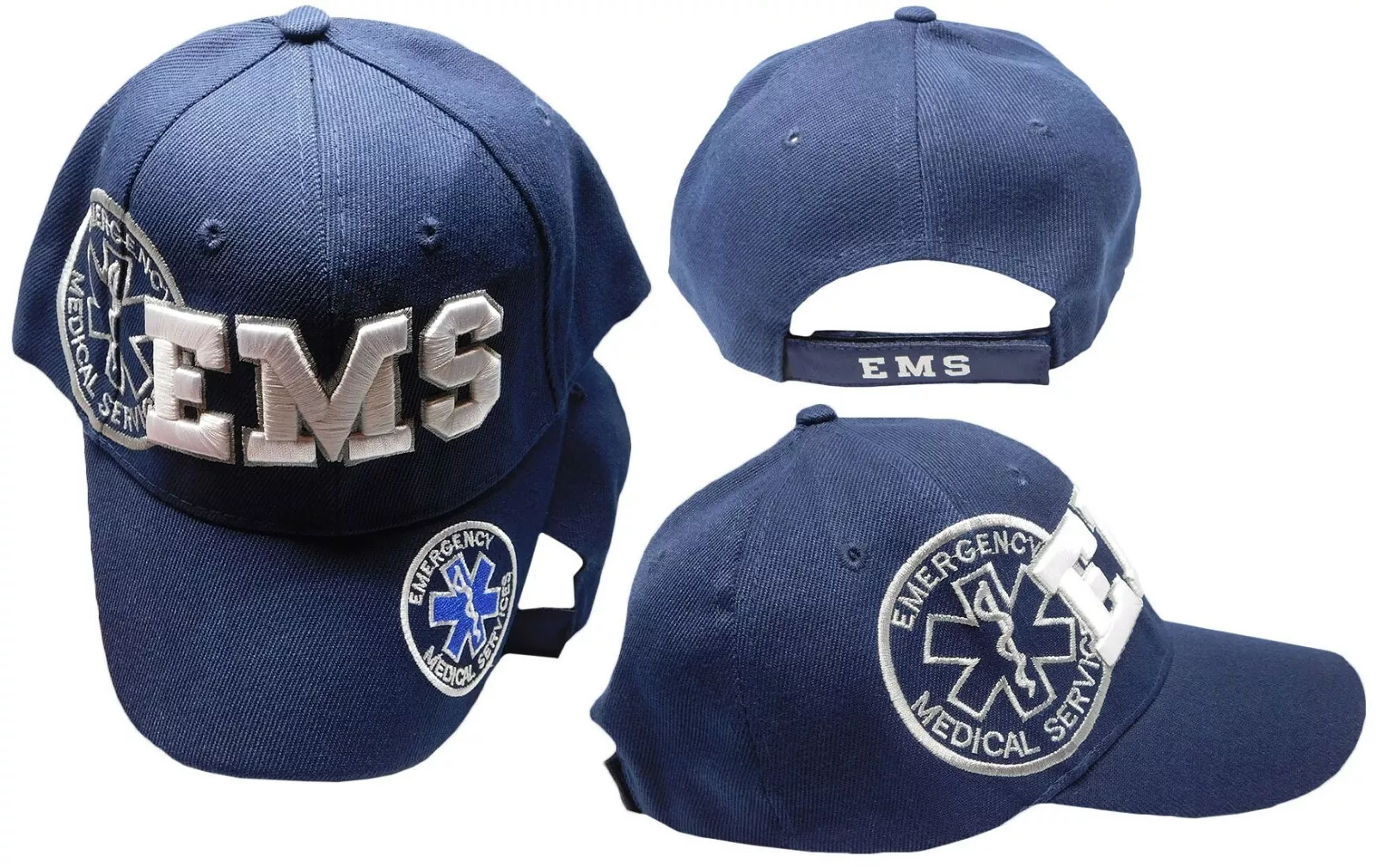 Dark Blue EMS Emergency Medical Service White Shadow Embroidered Cap Hat - Walmart.com