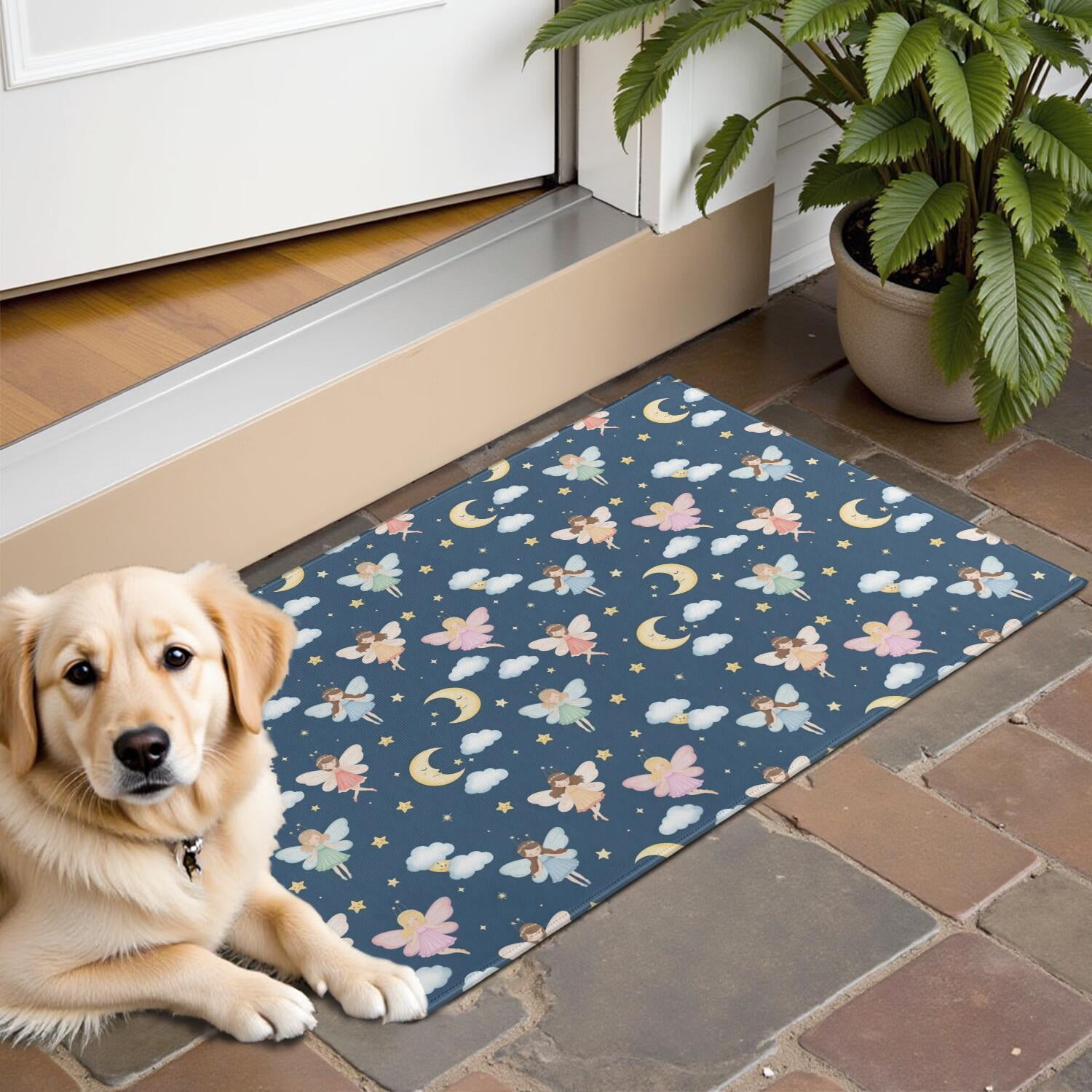 Dark Blue Fairy Moon Princess Pattern Door Rugs,Washable Non Slip Door ...