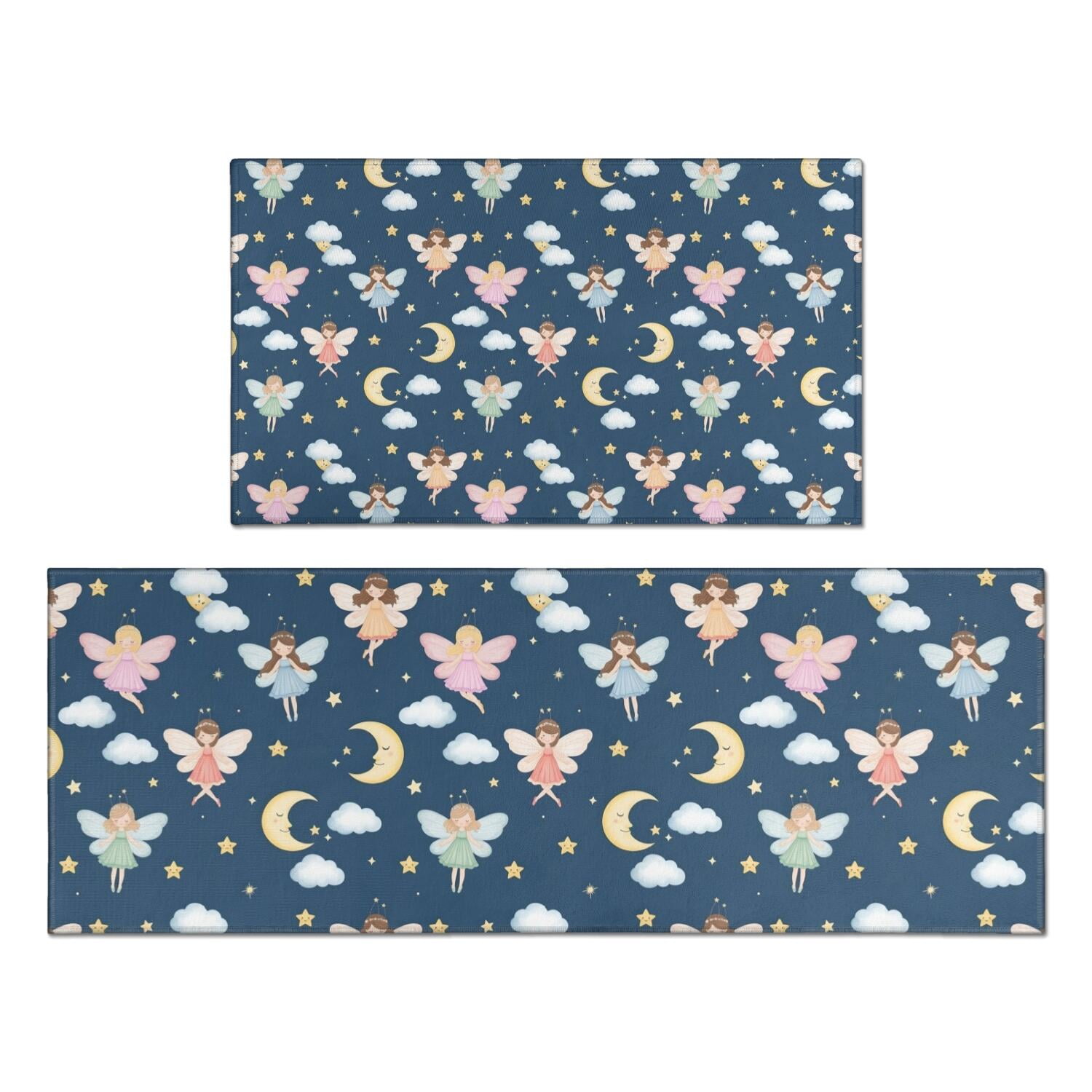 Dark Blue Fairy Moon Princess Pattern Kitchen Rugs Sets Of 2,Anti ...