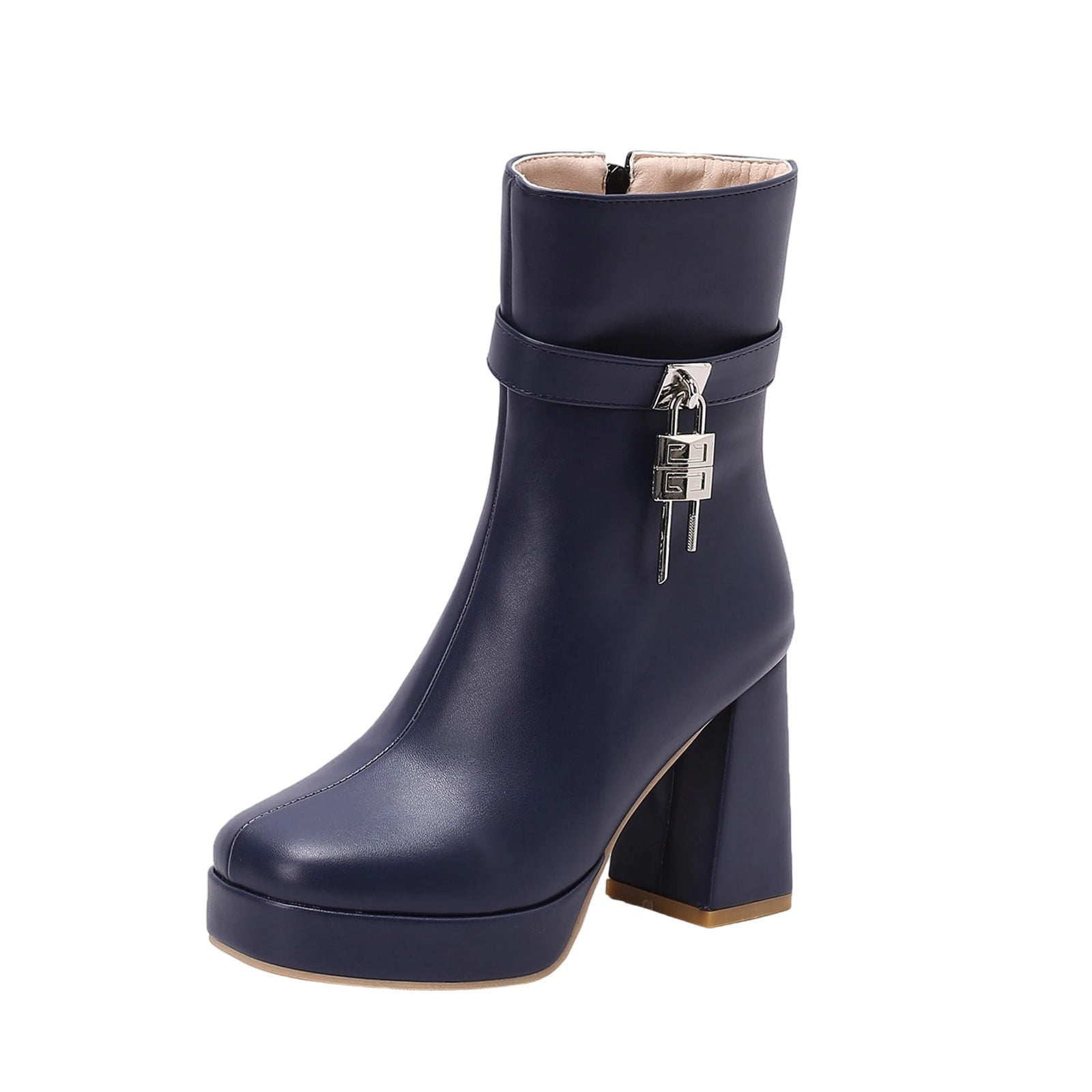 Dark Blue Fashion Forward Boots With Lock Belt And Platform Base For A ...