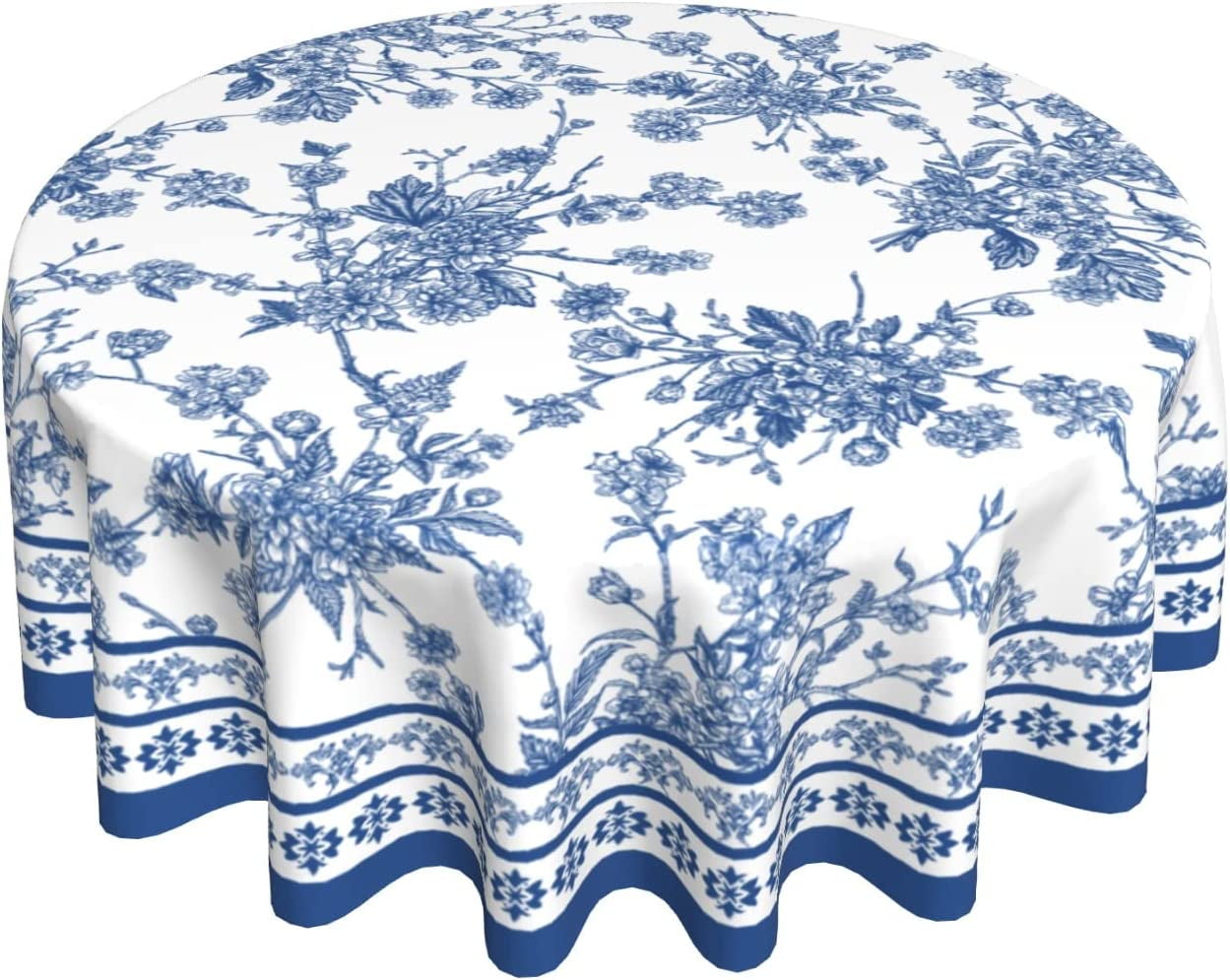 Dark Blue Floral Tablecloth Rustic Vintage Blue and White Round ...