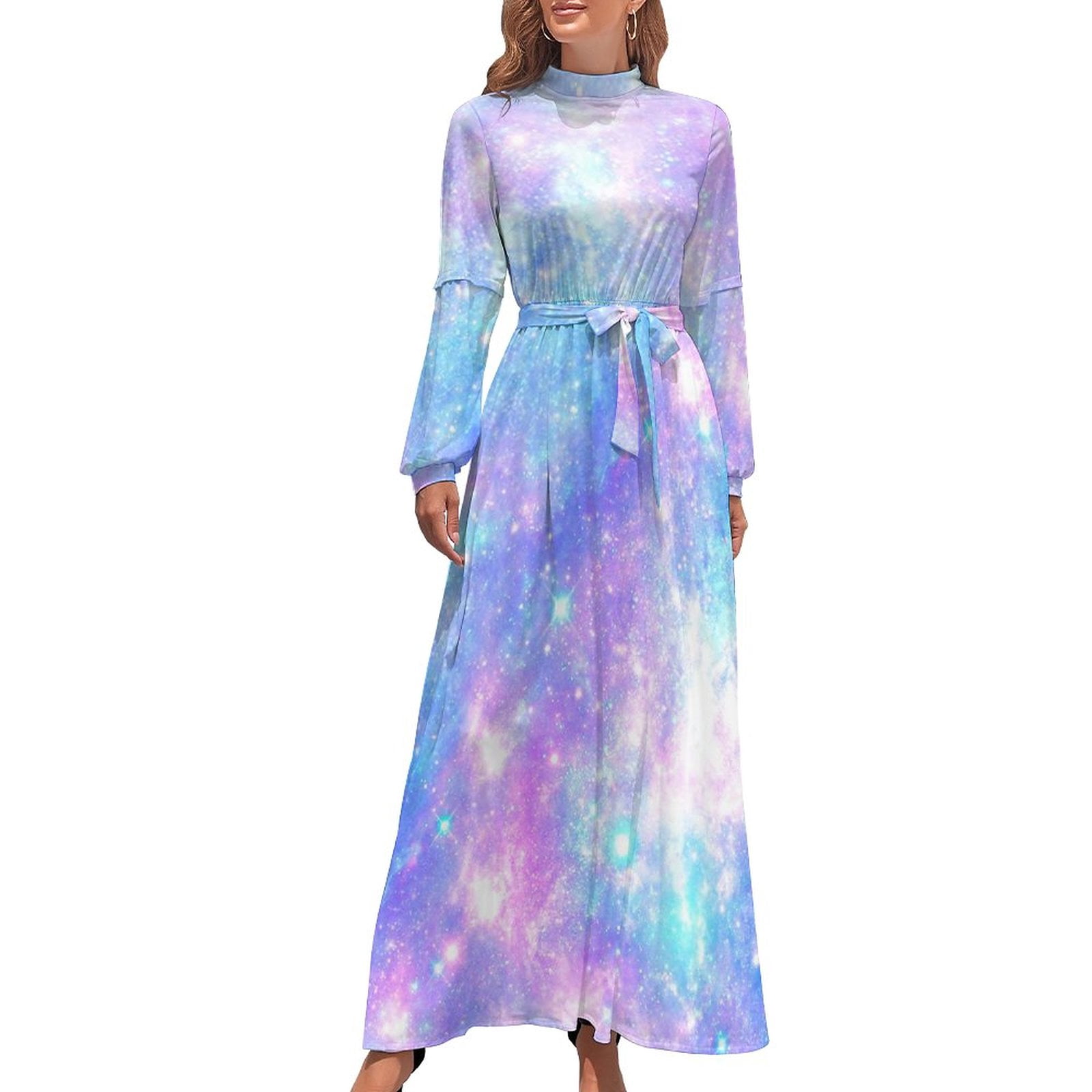 Dark Blue Galaxy Dress Vivid Sparkle Stars Elegant Maxi Dress Street ...
