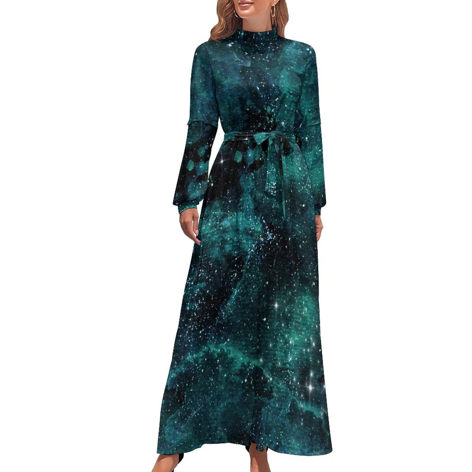Dark Blue Galaxy Dress Vivid Sparkle Stars Elegant Maxi Dress Street ...