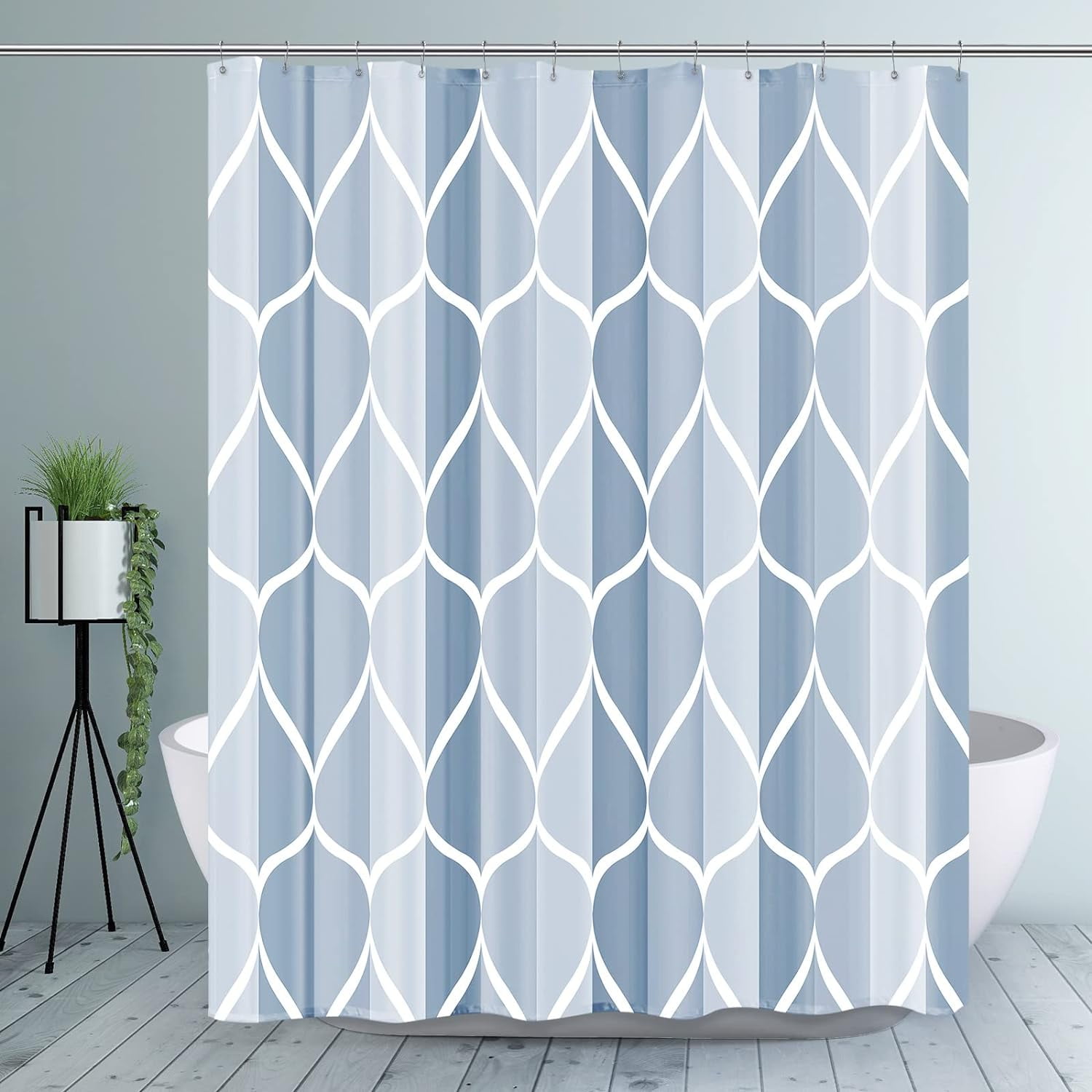 Dark Blue Geometric Shower Curtain, Waterproof Design and Polyester, Quick-Drying, Weighted Hem ...
