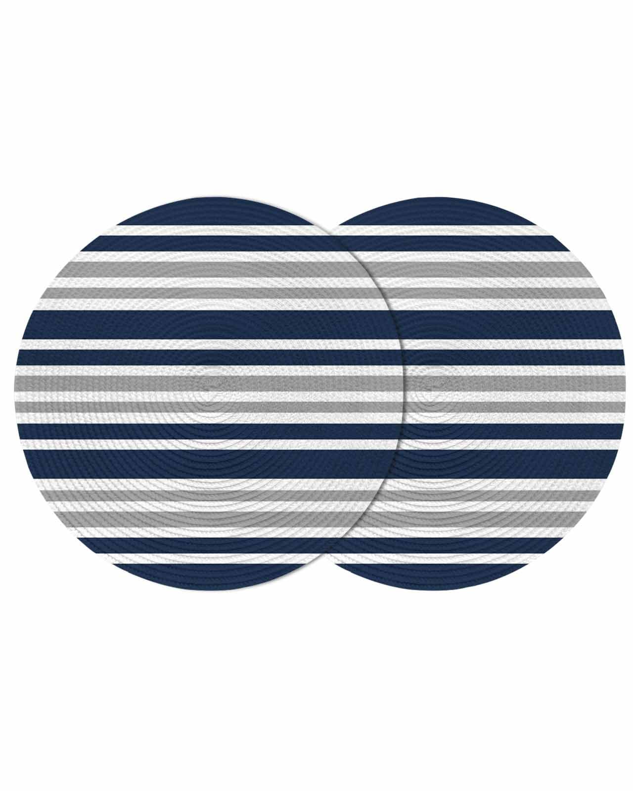 Dark Blue Geometric Striped Round Table Placemats set of 2, Navy Blue ...