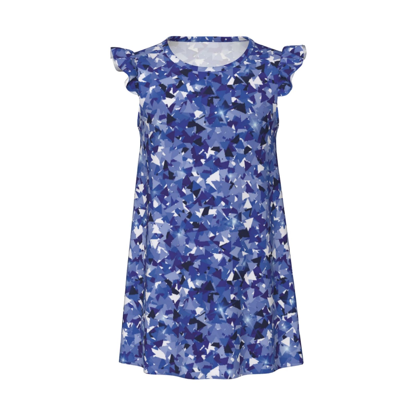 Dark Blue Glitter Patterns Girls Nightgown, Flutter Short Sleeves Night ...
