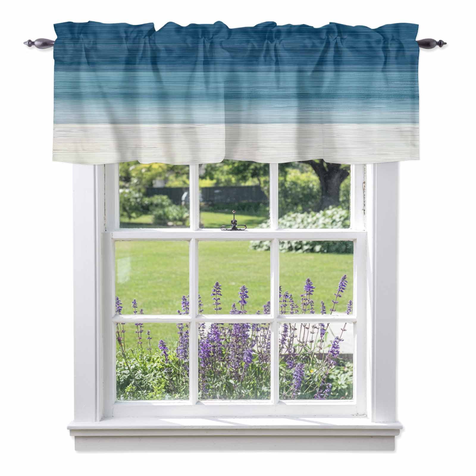 Dark Blue Gradient Stripe Valances for Windows,Rod Pocket Valance for ...