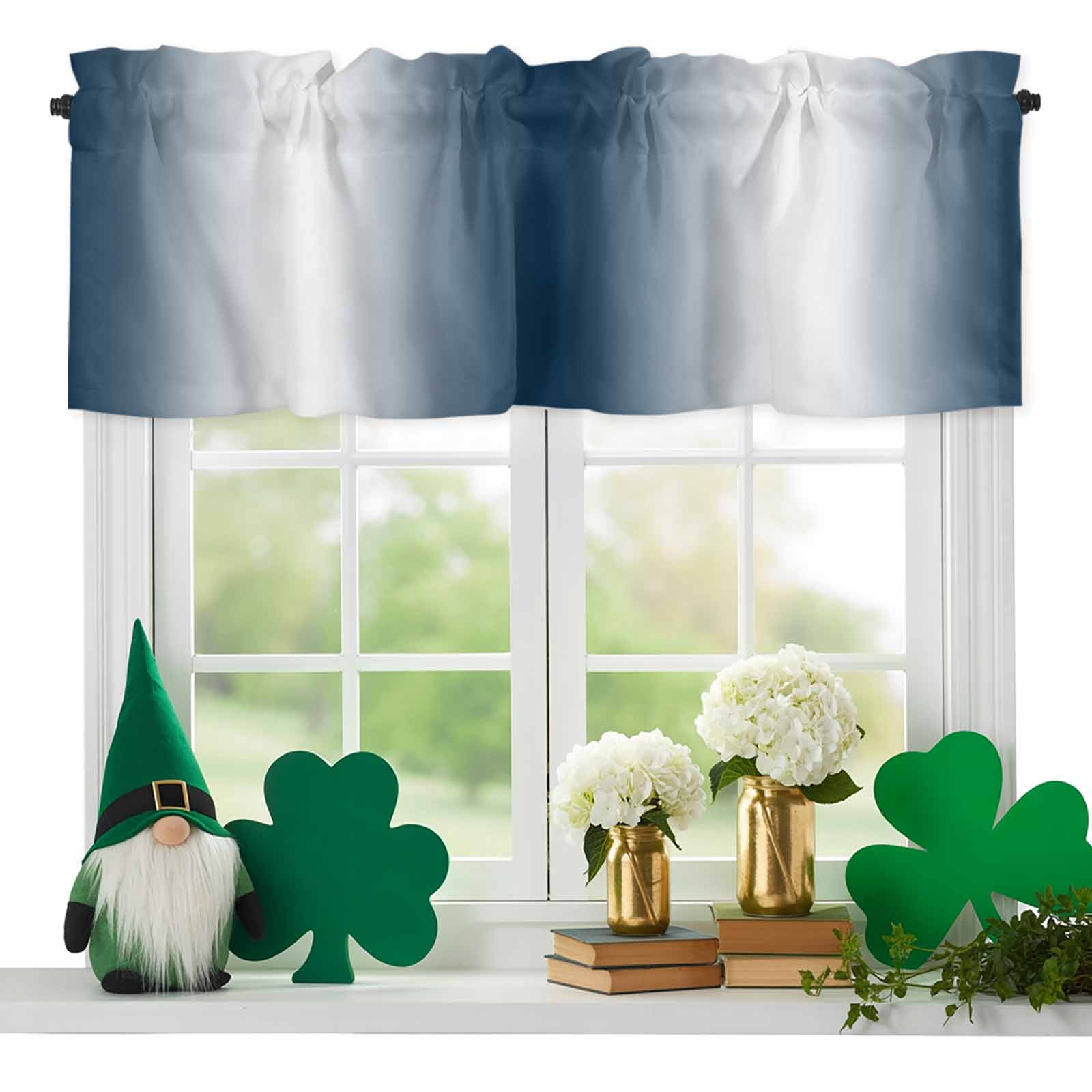 Dark Blue Gradient Valances for Windows, Countryside Farmhouse Rod ...