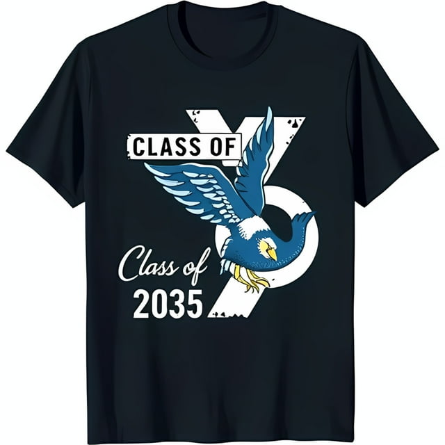 Dark Blue Graduation T-Shirt with White Y Shape & Flying Blue Bird ...