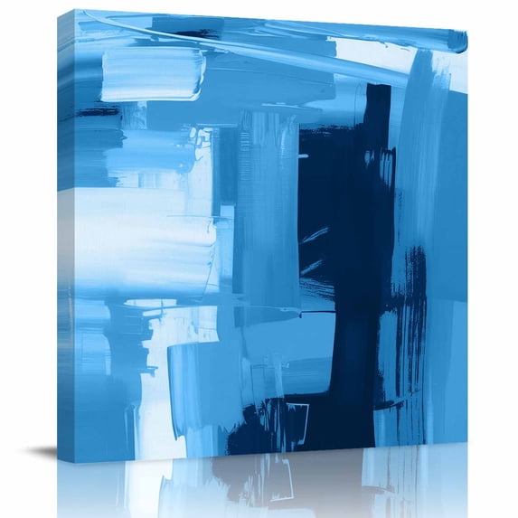 Dark Blue Graffiti Framed Canvas Wall Art, Abstract Ombre Distressed ...