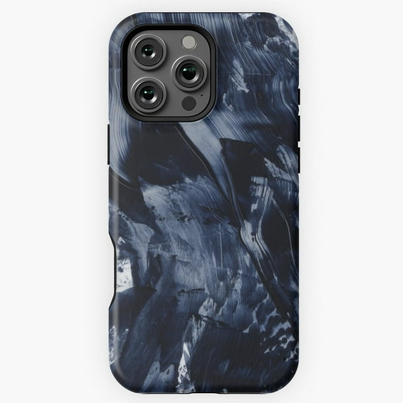 Dark Blue Gray Acrylic Abstract Painting Fun iPhone Case 17 16 15 14 13 ...