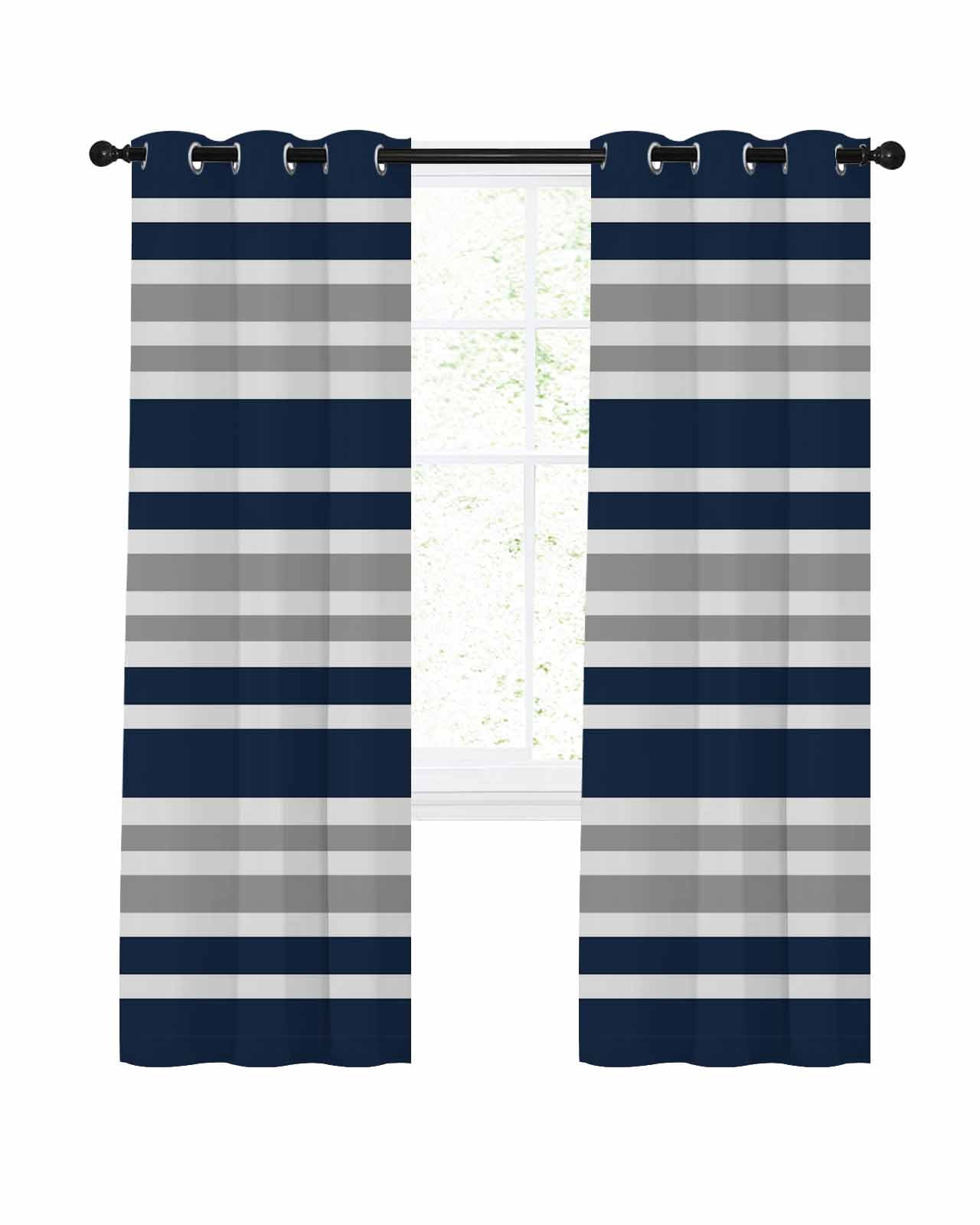 Dark Blue Gray Blackout Curtains 90 Inches Long for Bedroom, Horizontal ...