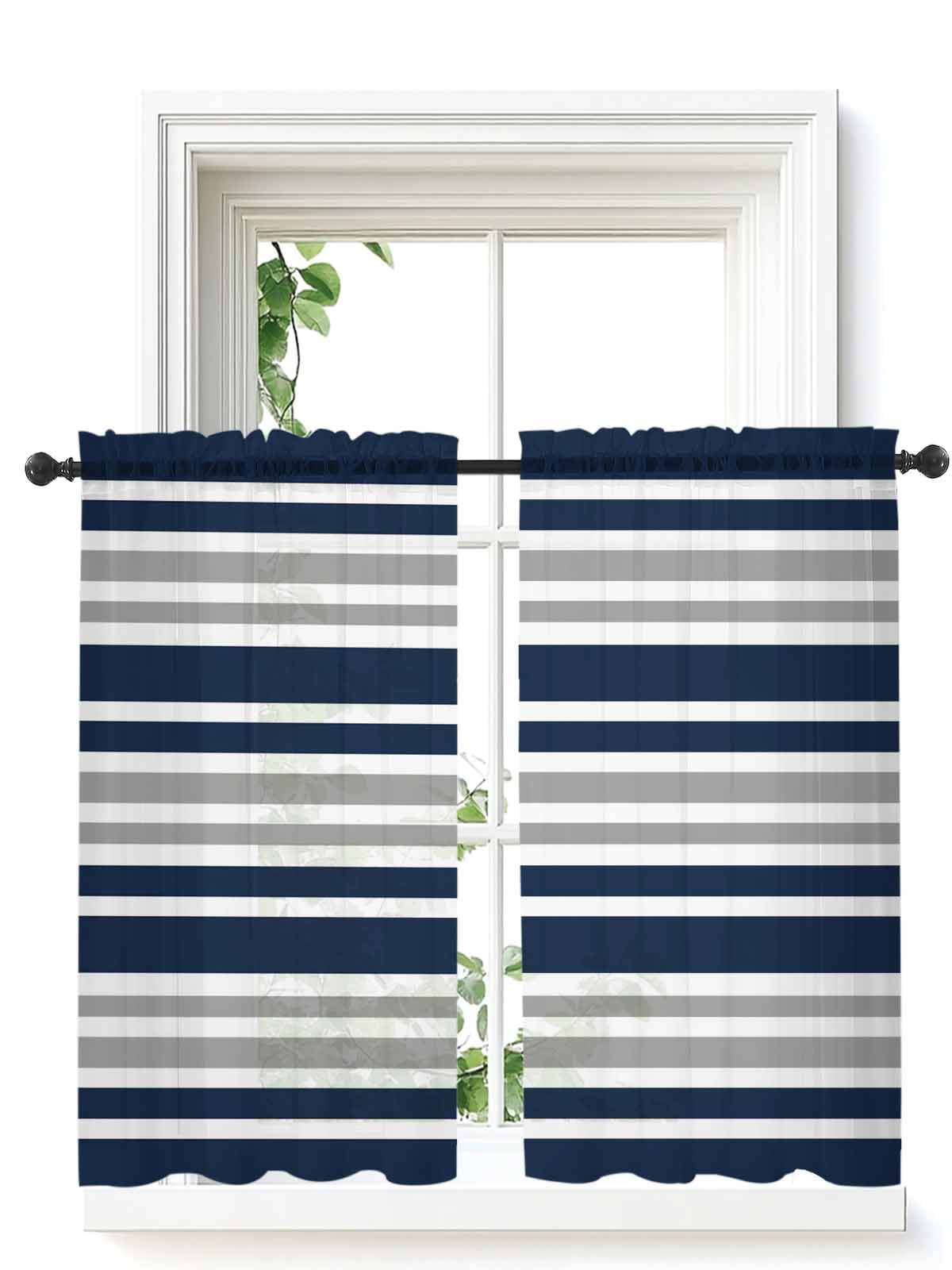 Dark Blue Gray Curtains 45 Inch Length,Sheer Curtains for Bedroom ...