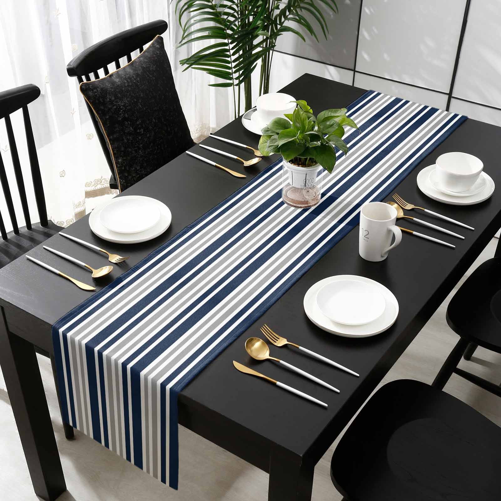Dark Blue Gray Table Runner 120 Inches Long - Horizontal Stripe ...