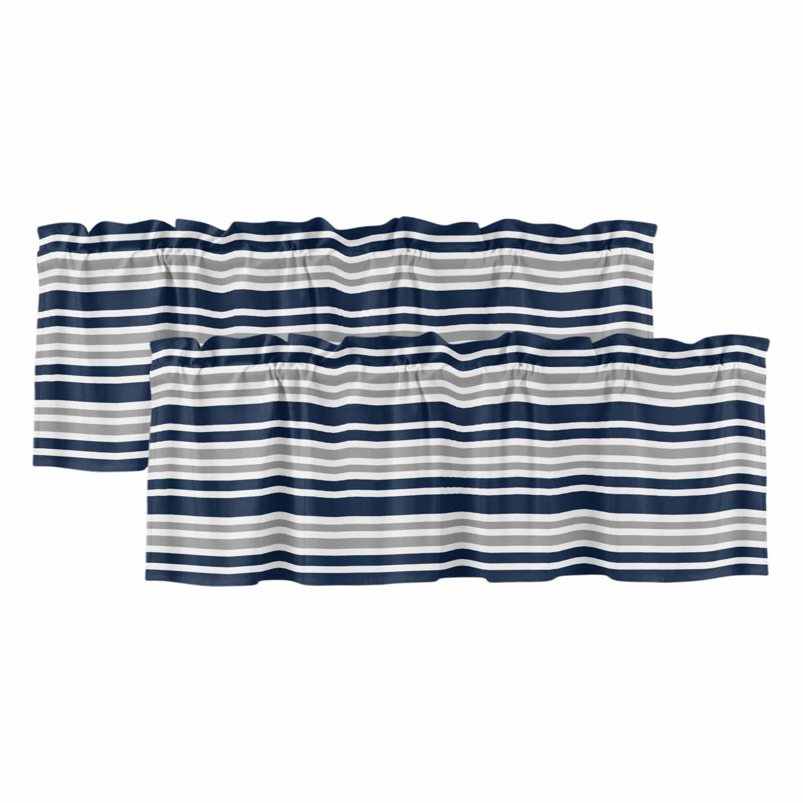 Dark Blue Gray Valances for Windows, Horizontal Stripe Minimalist ...