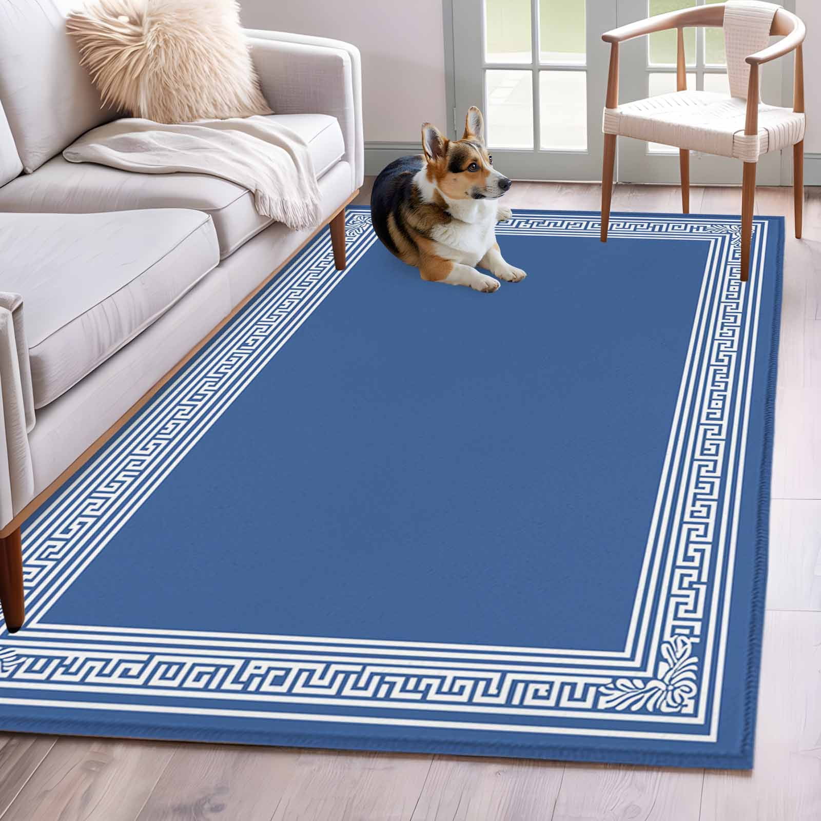 Dark Blue Greek Key Area Rug 3x5 FT,Non Slip Entryway Bedside Carpet ...