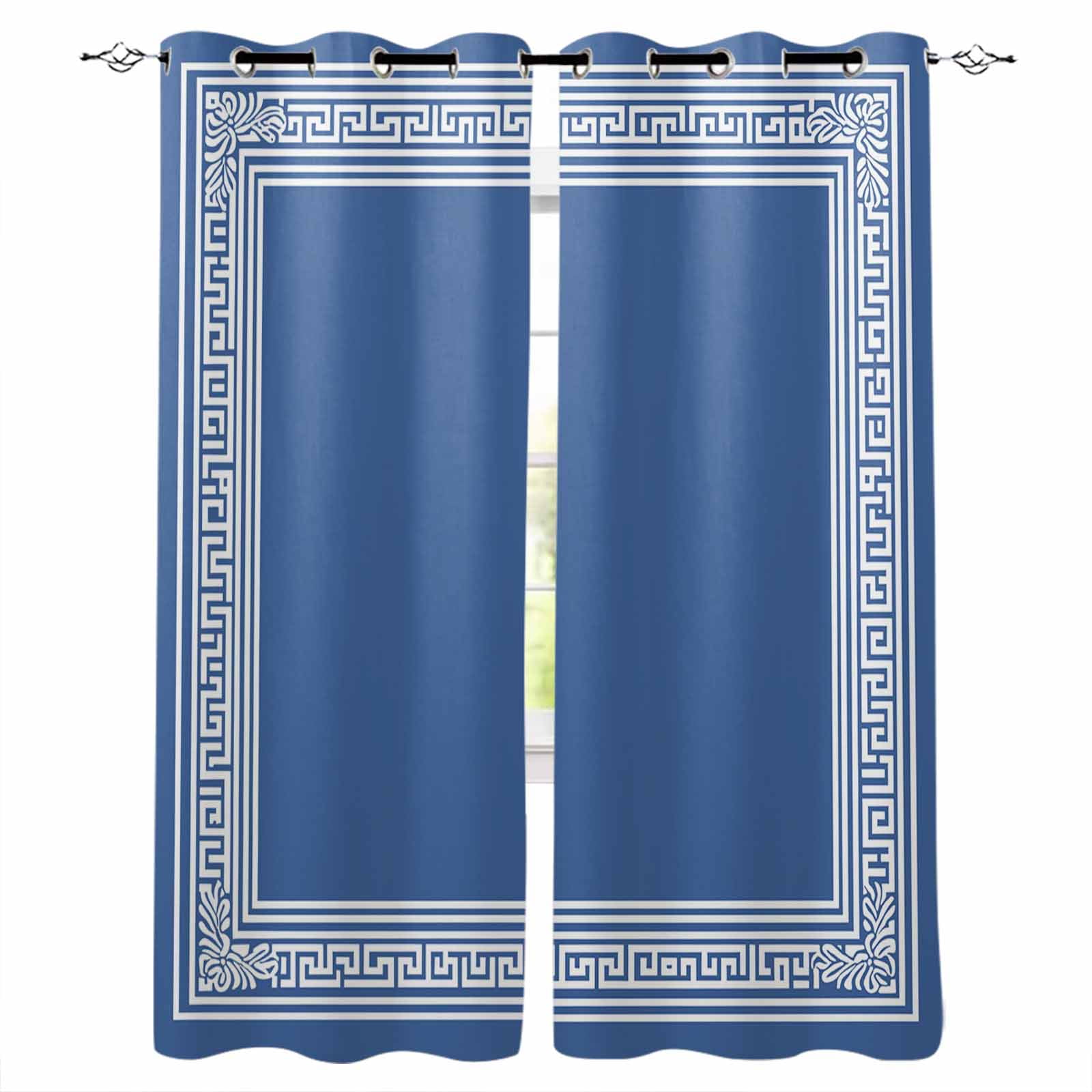 Dark Blue Greek Key Blackout Curtains 72 Inches Long, Geometric Greece ...