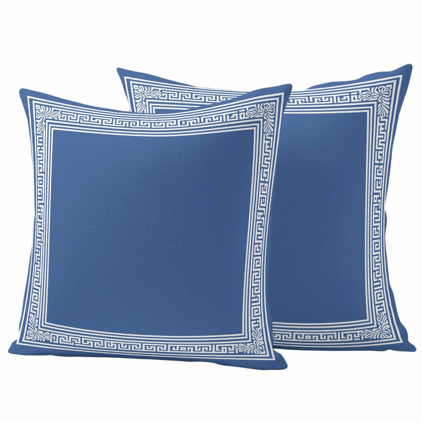 Dark Blue Greek Key Outdoor Waterproof Pillow Covers, Geometric Greece ...