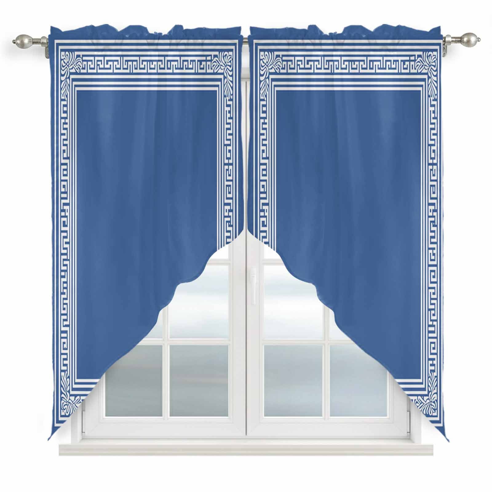 Dark Blue Greek Key Swag Curtains Geometric Greece Ancient Farmhouse ...