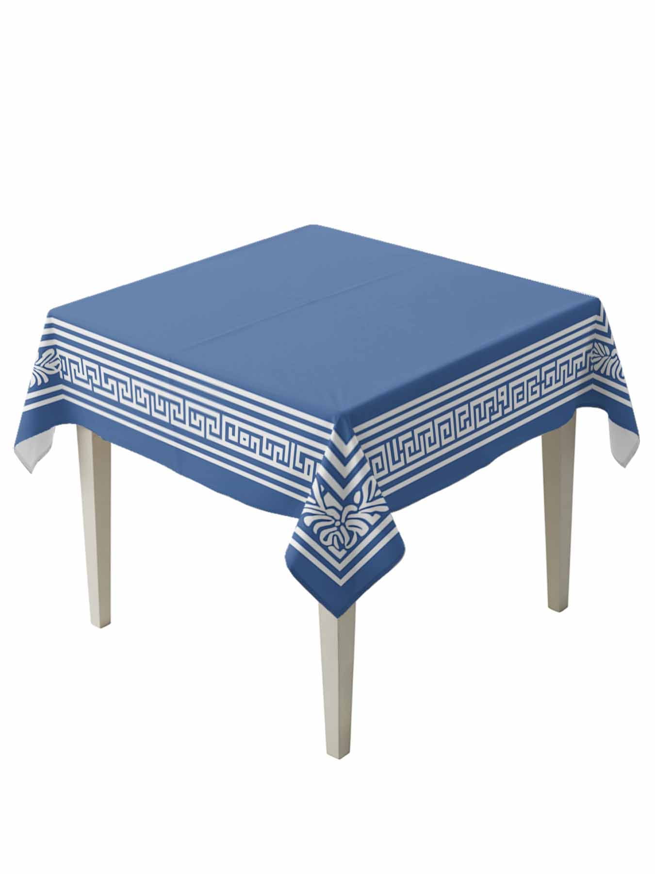 Dark Blue Greek Key Table Cloth, Geometric Greece Ancient Farmhouse Geo ...