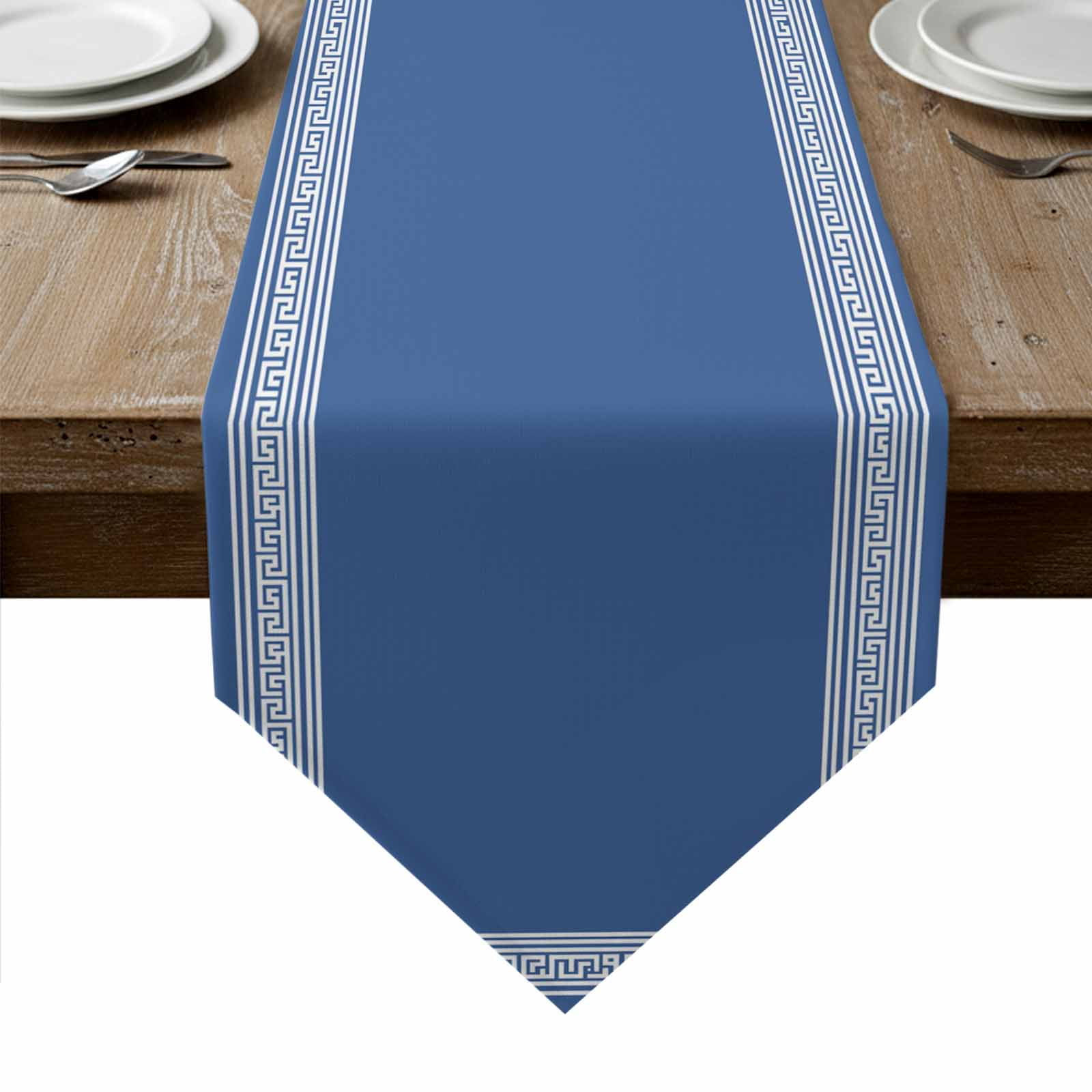 Dark Blue Greek Key Table Runner Linen Burlap Table Runner 120 Inches ...