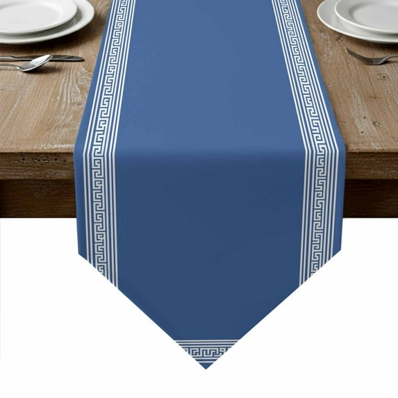 Dark Blue Greek Key Table Runner Linen Burlap Table Runner 120 Inches ...