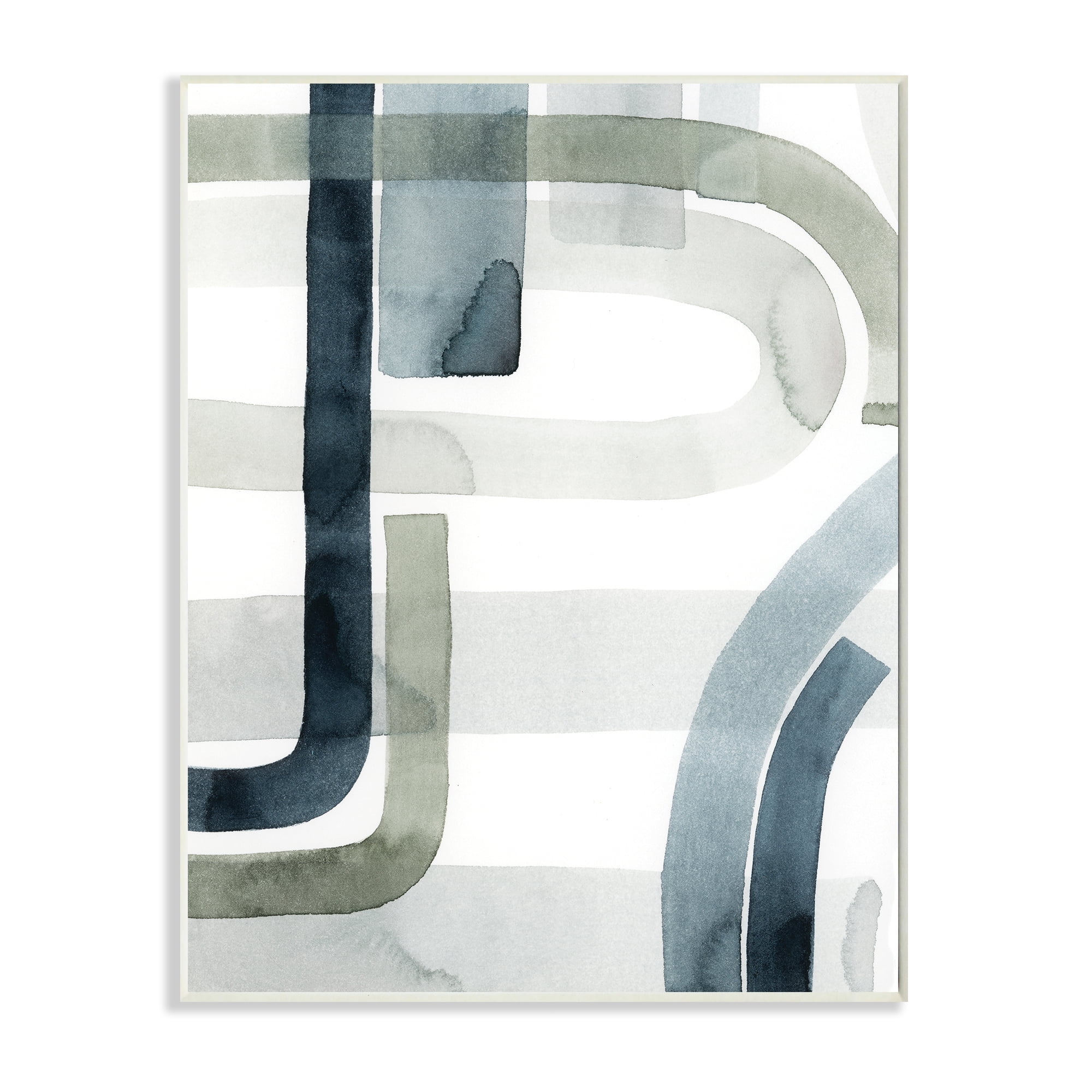 Dark Blue Green Linework Abstract Swoop Design Wood 13 in x 19 in ...