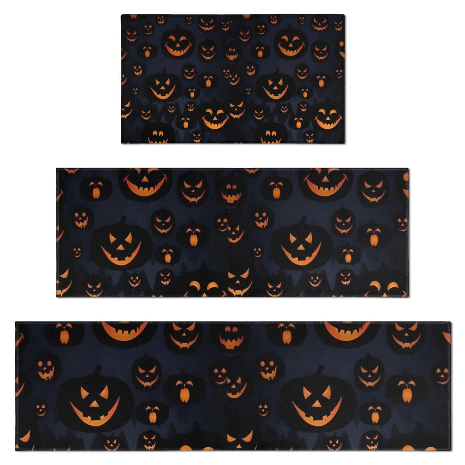 Dark Blue Halloween Pumpkin Faces Kitchen Rugs Sets Of 3,Kitchen Runner ...