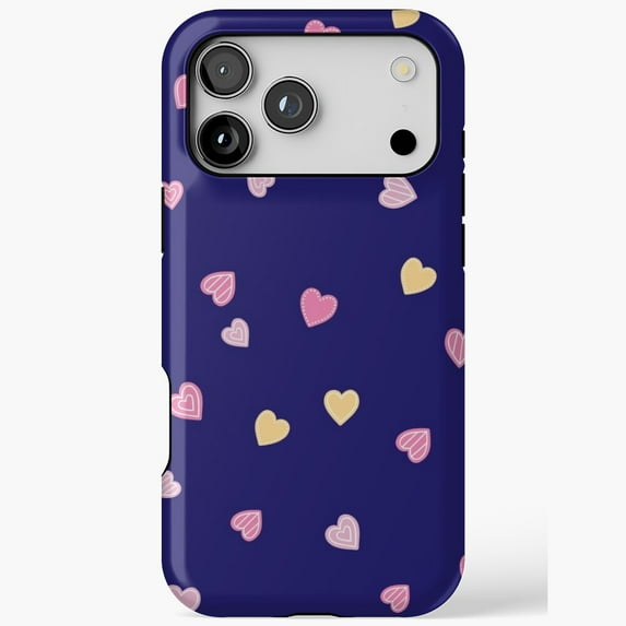Dark Blue Hand Drawn Hearts Pattern iPhone Case 11 to 17 Pro Max ...