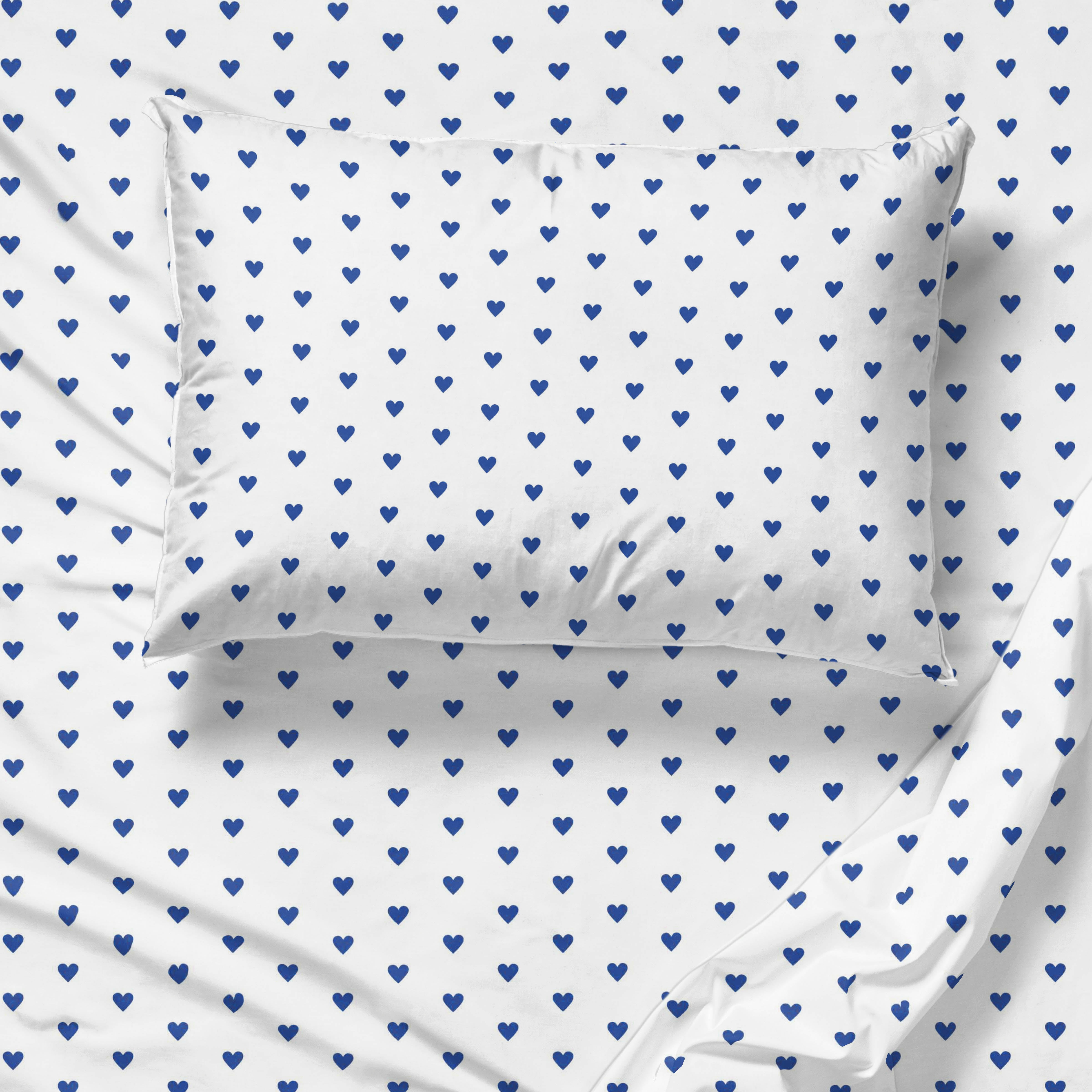 Saturday Park Printed Twin Bed Sheet Set with Dark Blue Hearts Pattern ...