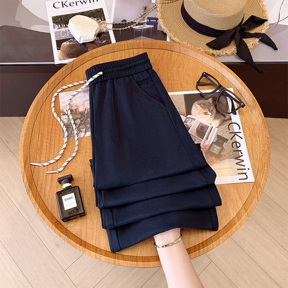 Dark Blue Ice Silk Wide-Leg Pants, Loose And Relaxed Style, New Summer ...