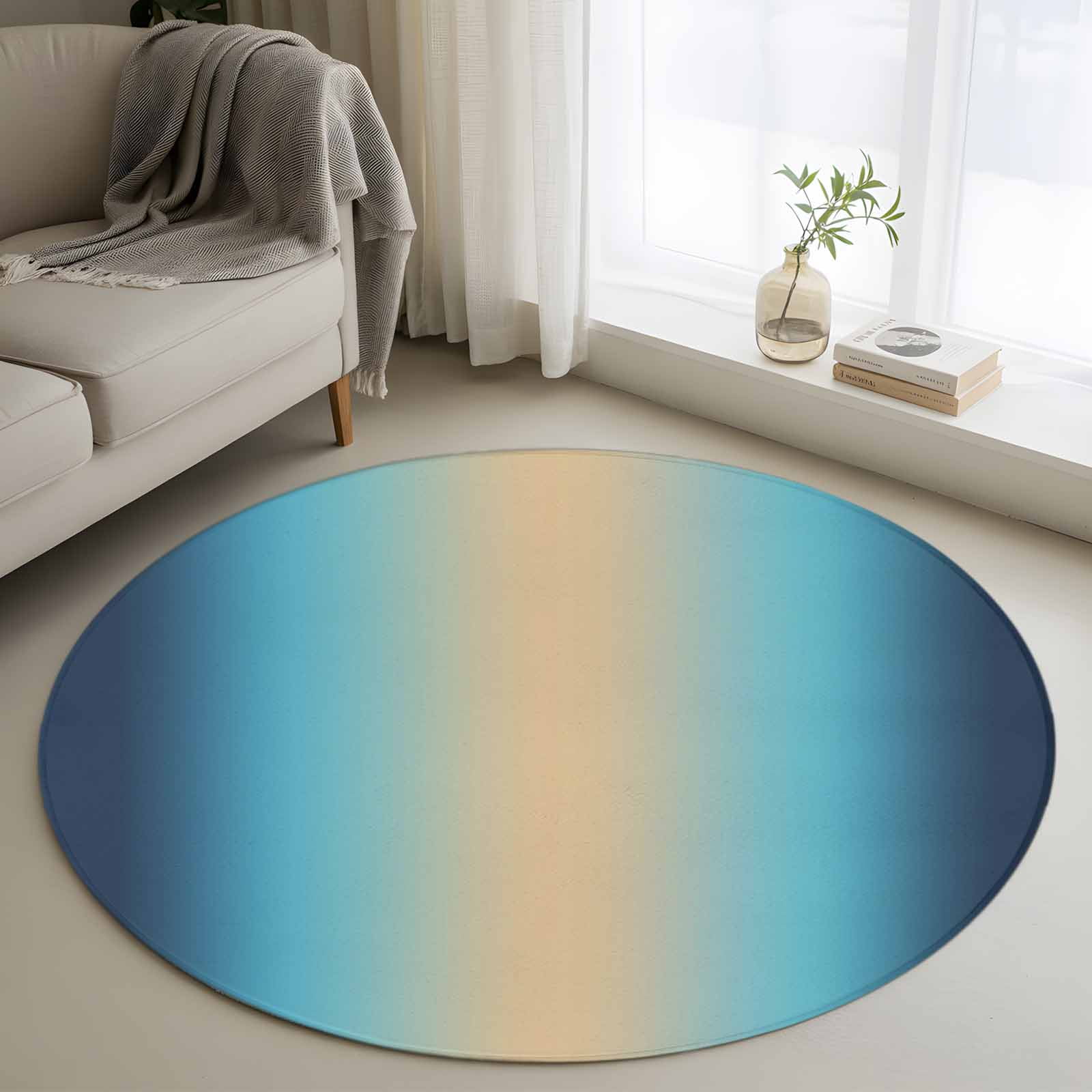 Dark Blue Khaki Ombre 4ft Round Rug, Modern Abstract Art Gradient Non ...