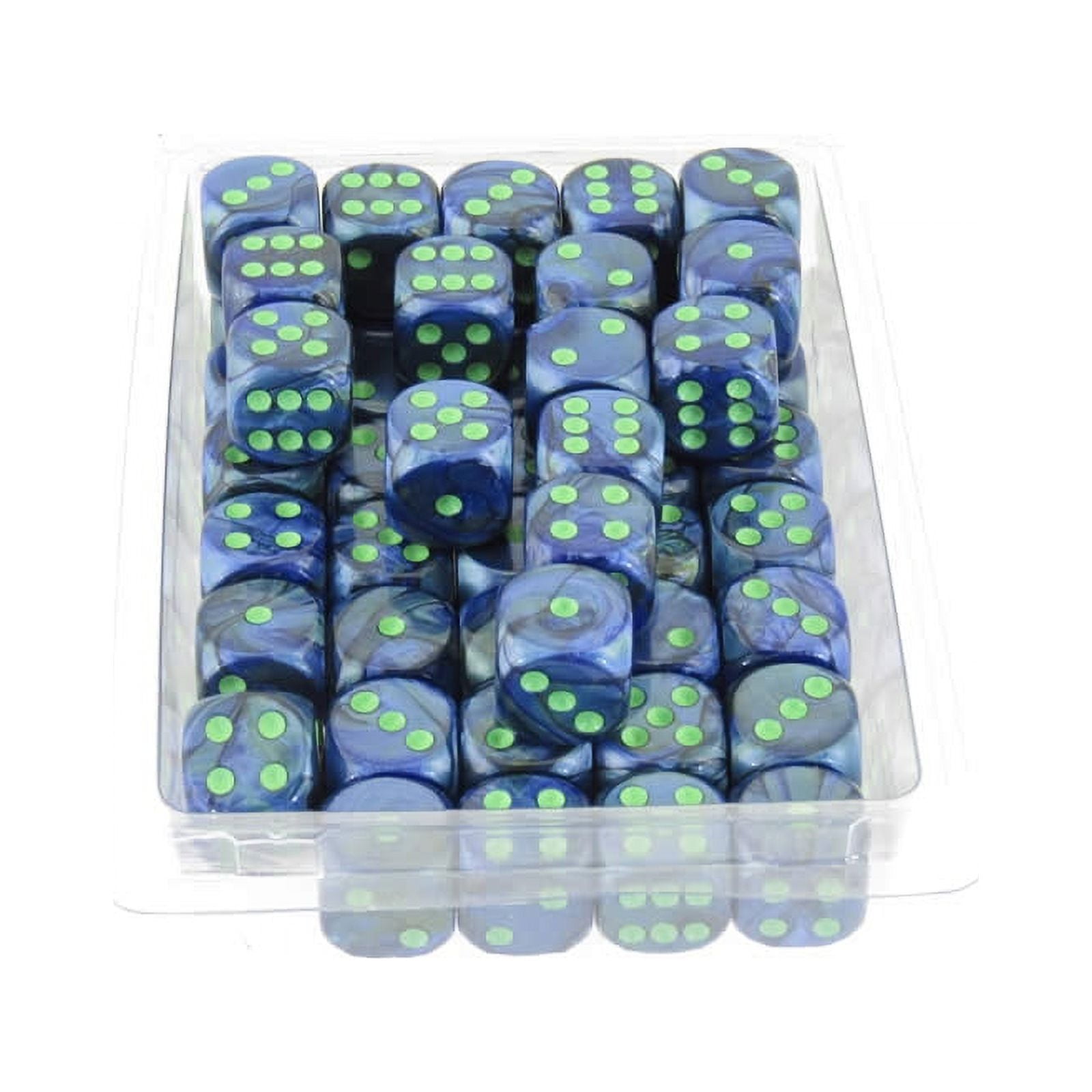 Dark Blue Lustrous Dice with Green Pips D6 16mm (5/8in) Bulk Pack of 50 ...