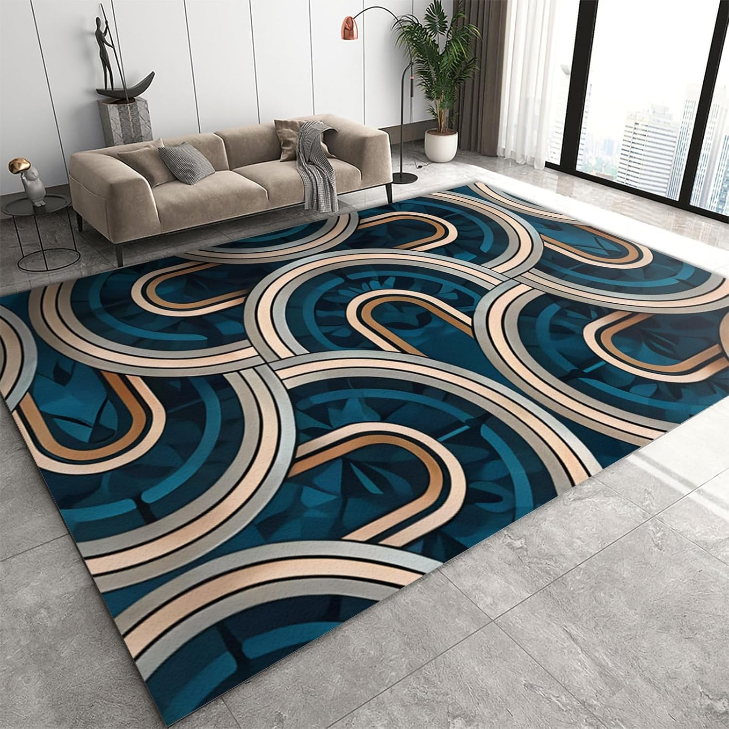 Dark Blue Modern Abstract Geometric Area Rugs 4'x7', Contemporary ...