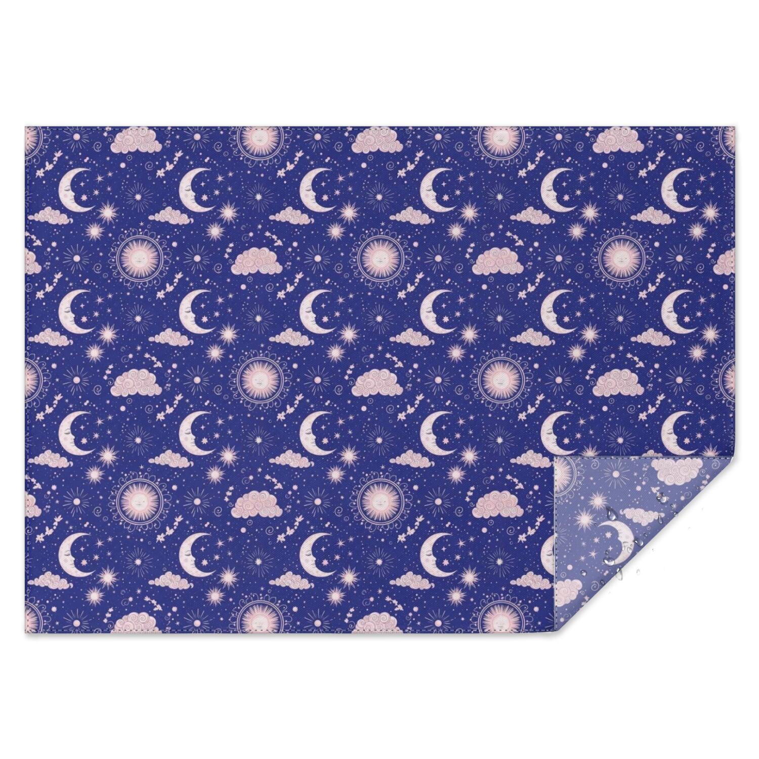 Dark Blue Moon Cloud Star Pattern Rectangle Tablecloth 60"x84 ...