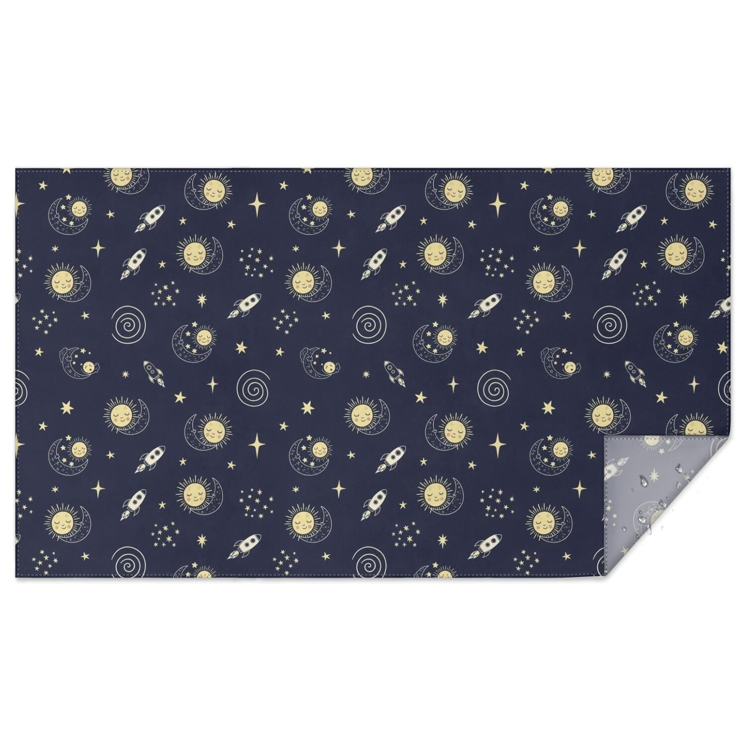 Dark Blue Moon Pattern Rectangle Tablecloth 60"x102",Waterproof ...