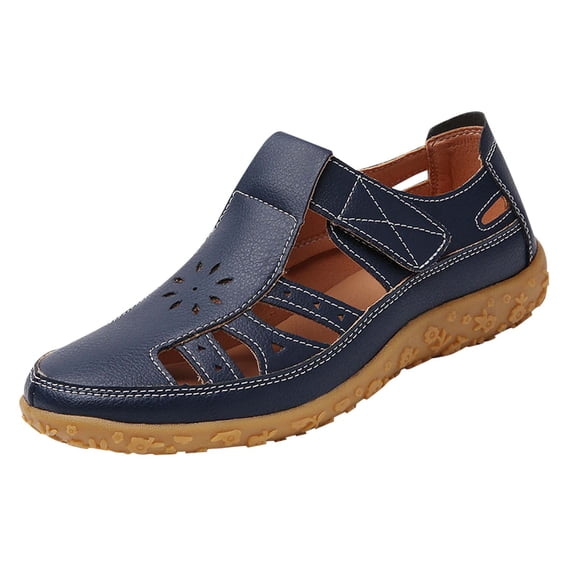 Dark Blue Navy Blue Flat Sandals With Hollow Design For A Rich And ...