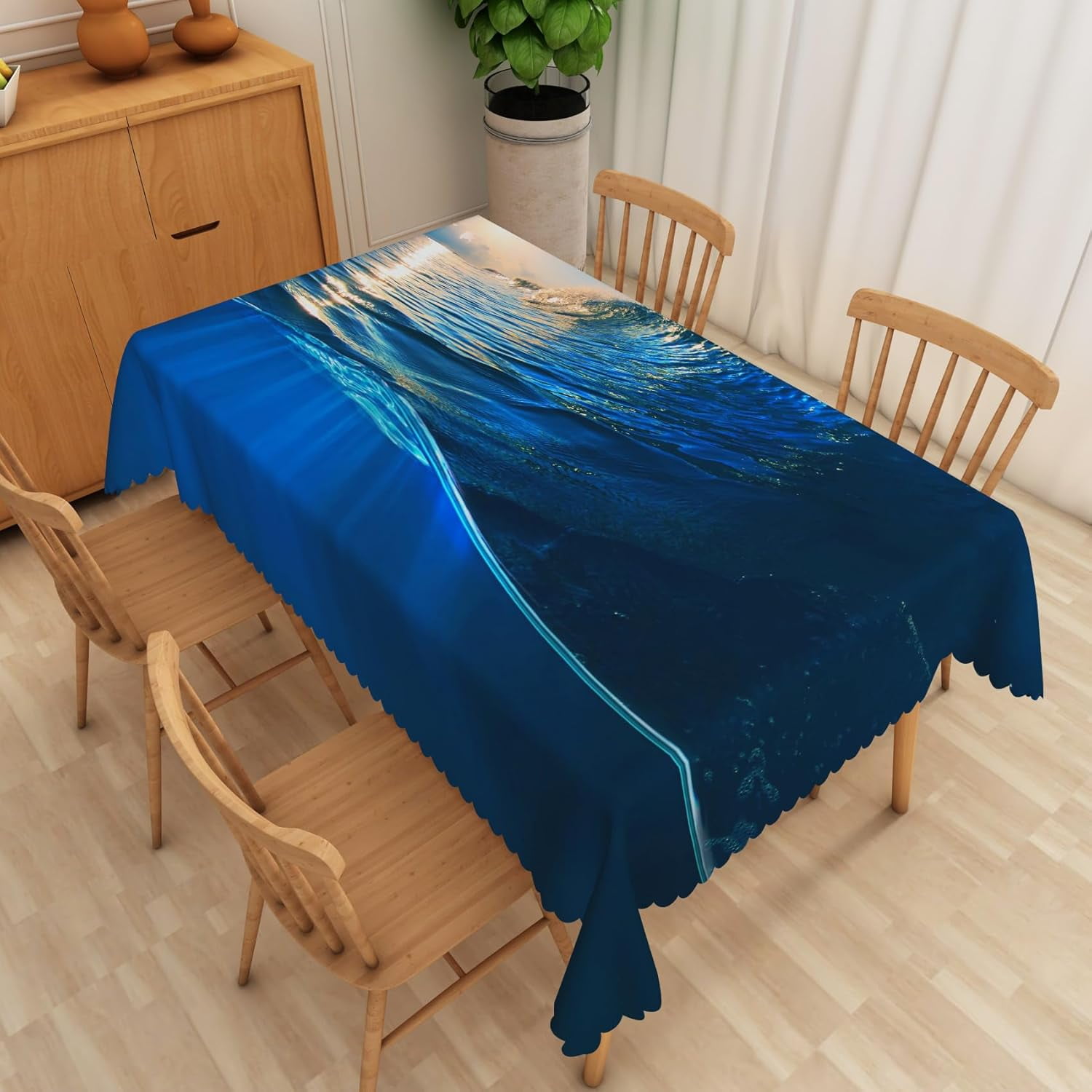 Dark Blue Ocean Sunset Tablecloth,60x120 Inch Ocean Waves Beach Sunrise ...