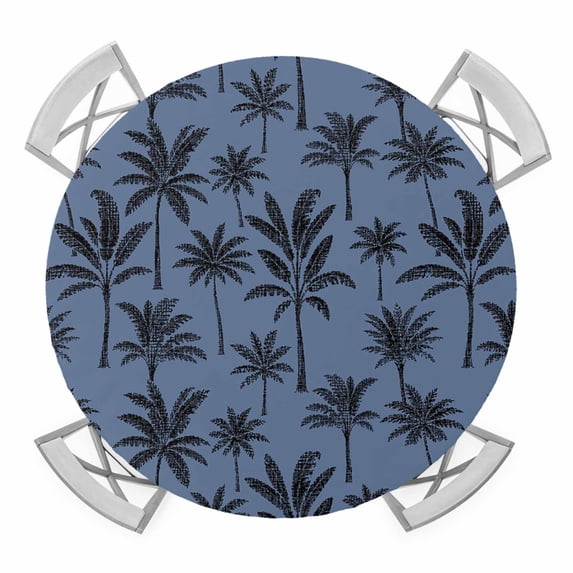 Dark Blue Palm Tree Round Table Cover, Summer Tropical Country ...