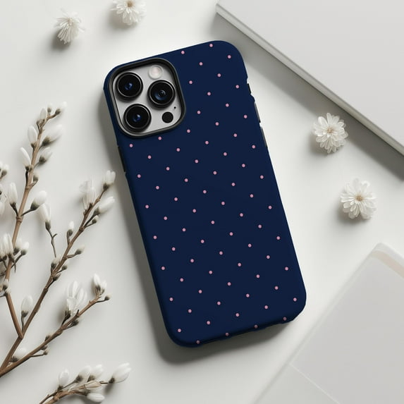 Dark Blue Pink Dot Phone Case Classic Girly Retro Pattern 17 through 11 ...