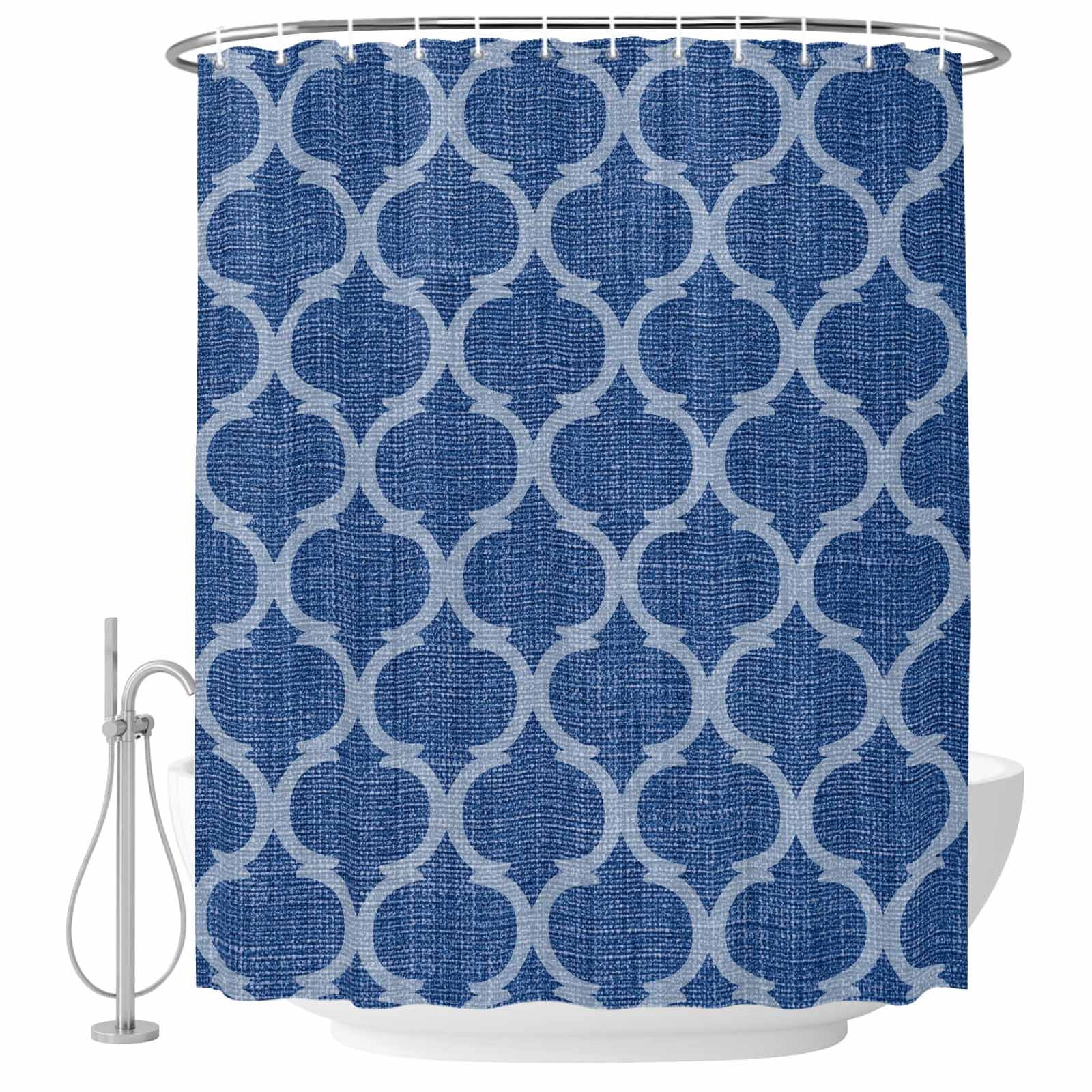 Dark Blue Plaid Bathroom Shower Curtains with Hooks, Retro Country ...