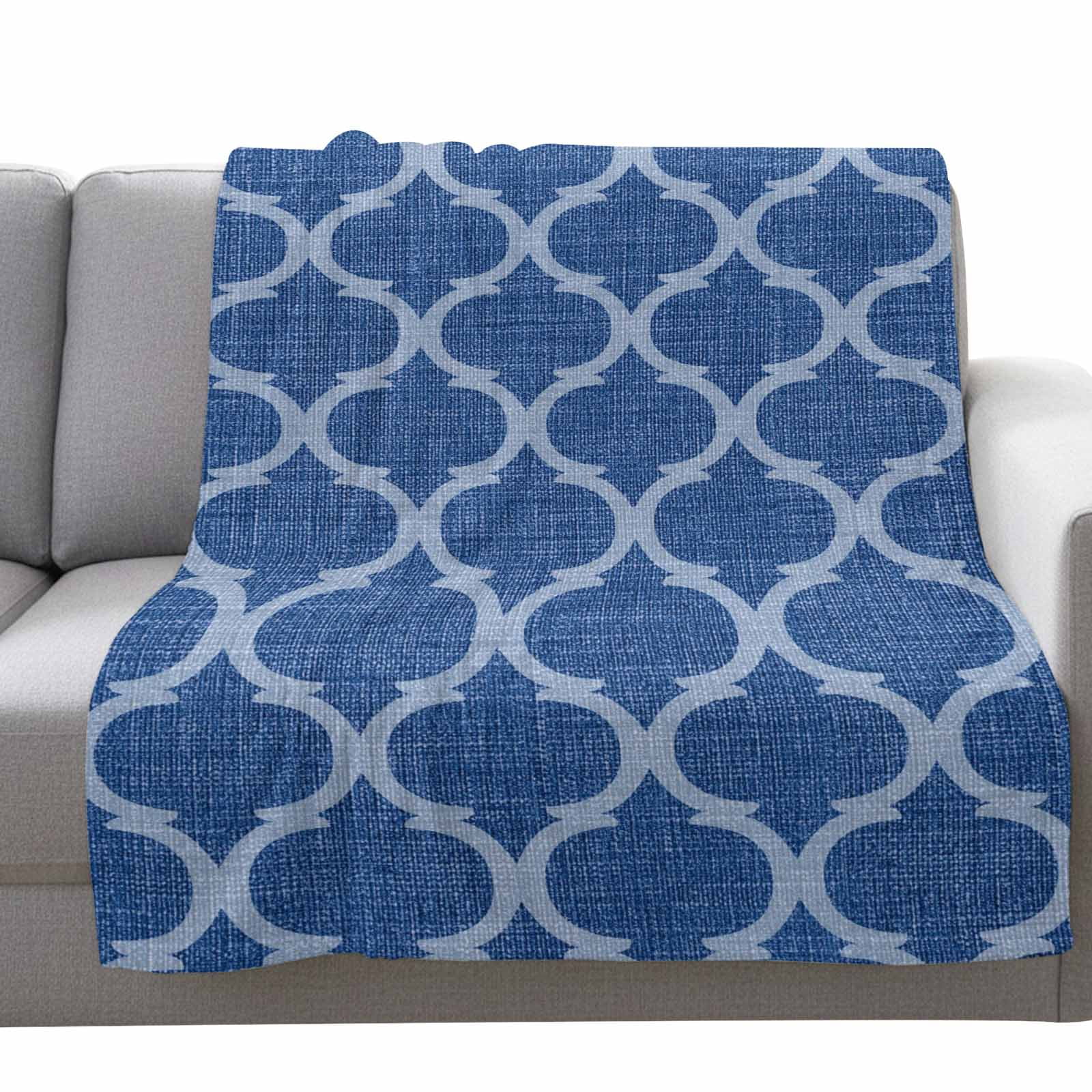 Dark Blue Plaid Fleece Throw Blanket Lightweight Retro Country Moroccan ...
