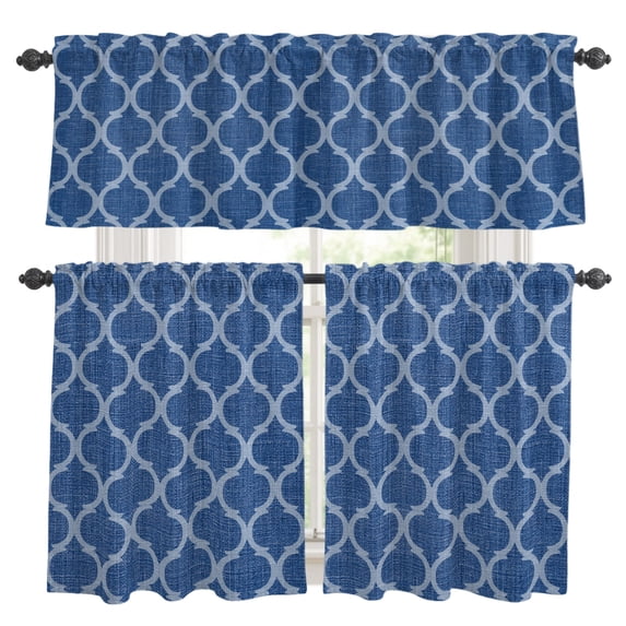 Dark Blue Plaid Kitchen Curtains Set for Windows, Retro Country ...