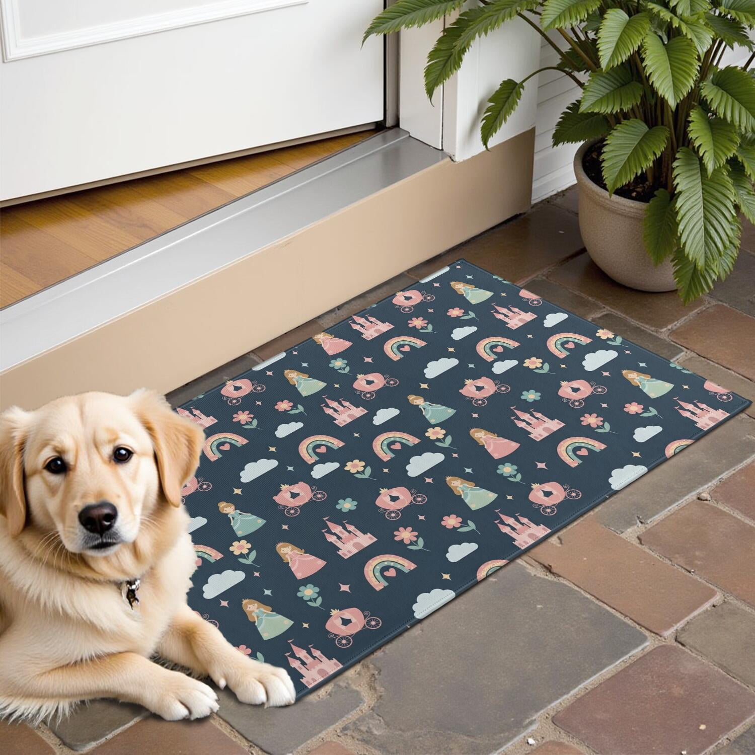 Dark Blue Princess Castle Carriage Pattern Door Rugs,Washable Non Slip ...